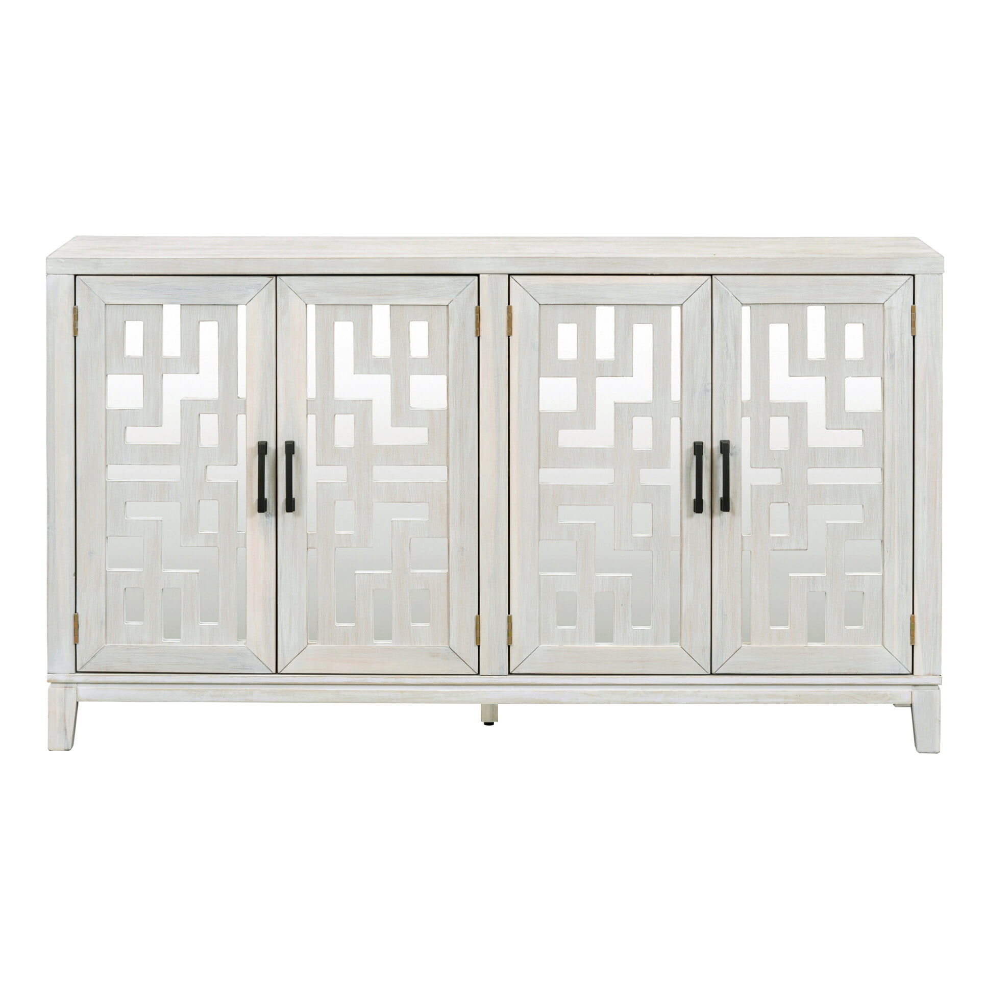 Retro Mirrored Buffet Sideboard with Metal Pulls, 4-Door Accent Storage ...