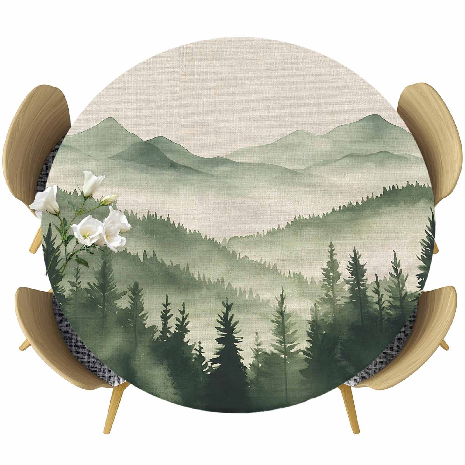 Retro Mist Forest Round Tablecloth 36-44 Inch Round Fitted Table Cloth ...