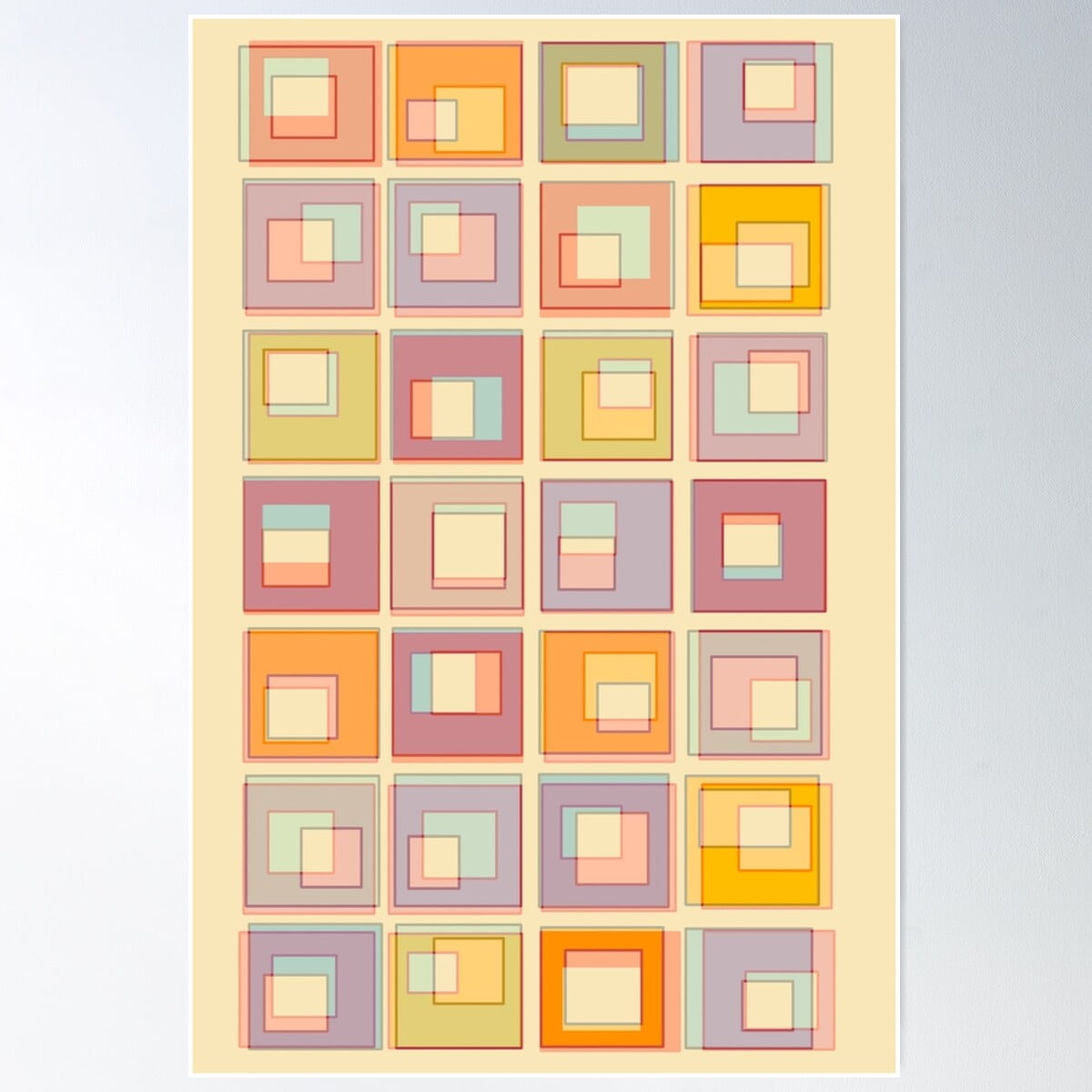 Retro Mod Squares Poster Wall Art, Modern Wall Decor For Living Room ...