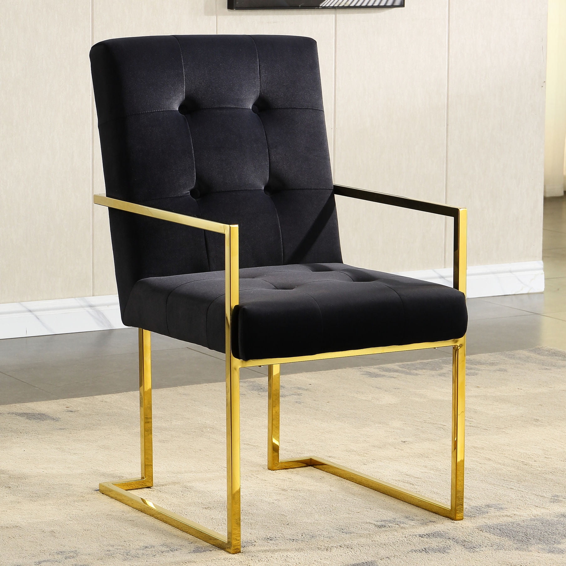 Retro Modern Chair | Tufted Detail and Gold Finish | Perfect for Home ...