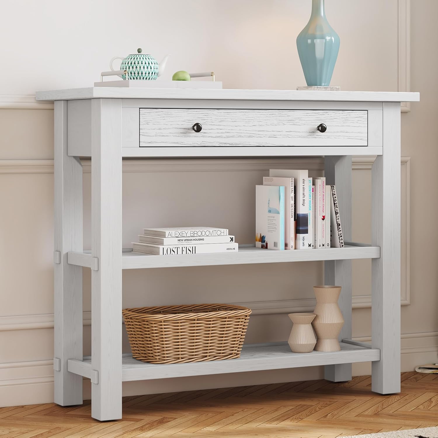 Retro Modern Entryway Console Table 36-Inch Small Wood Entry Sofa Table ...