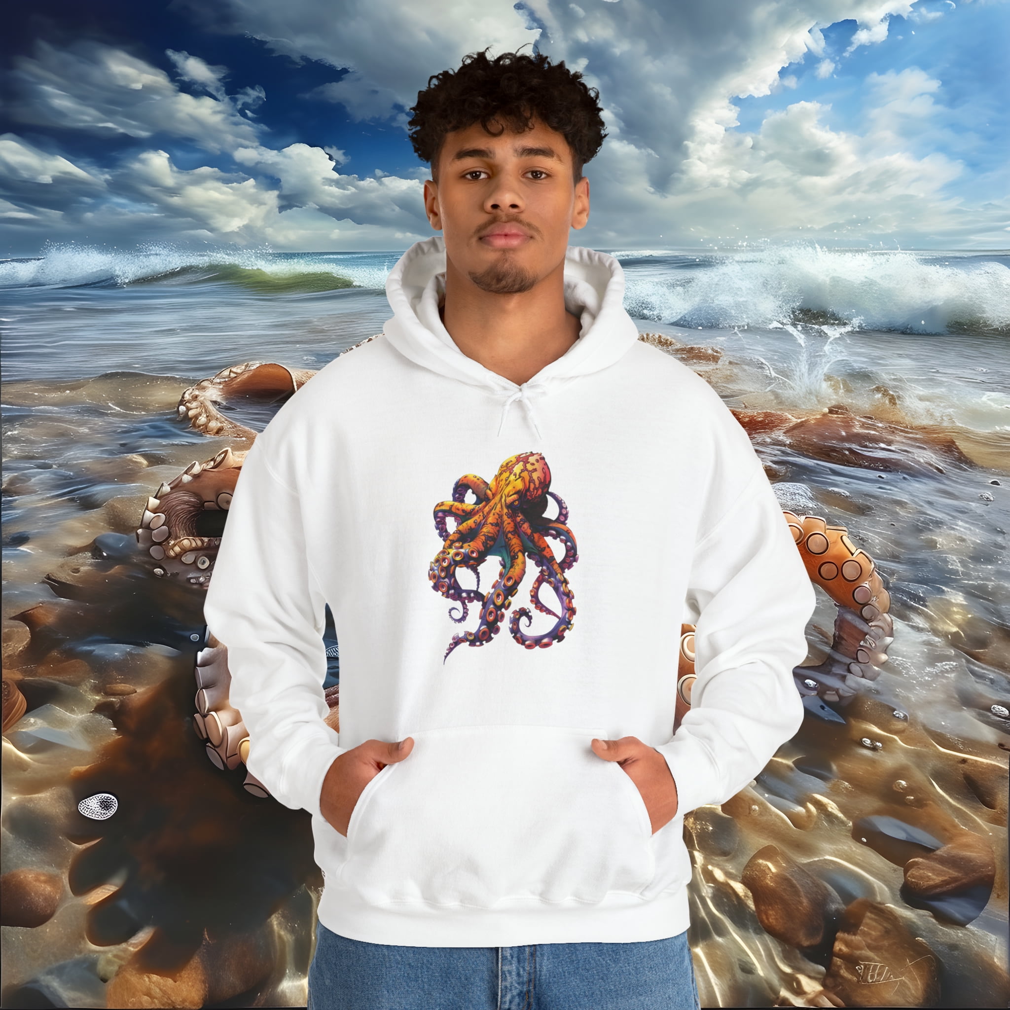 Retro Monster Octopus Inspired Kaiju Unisex Heavy Blend™ Hoodie ...