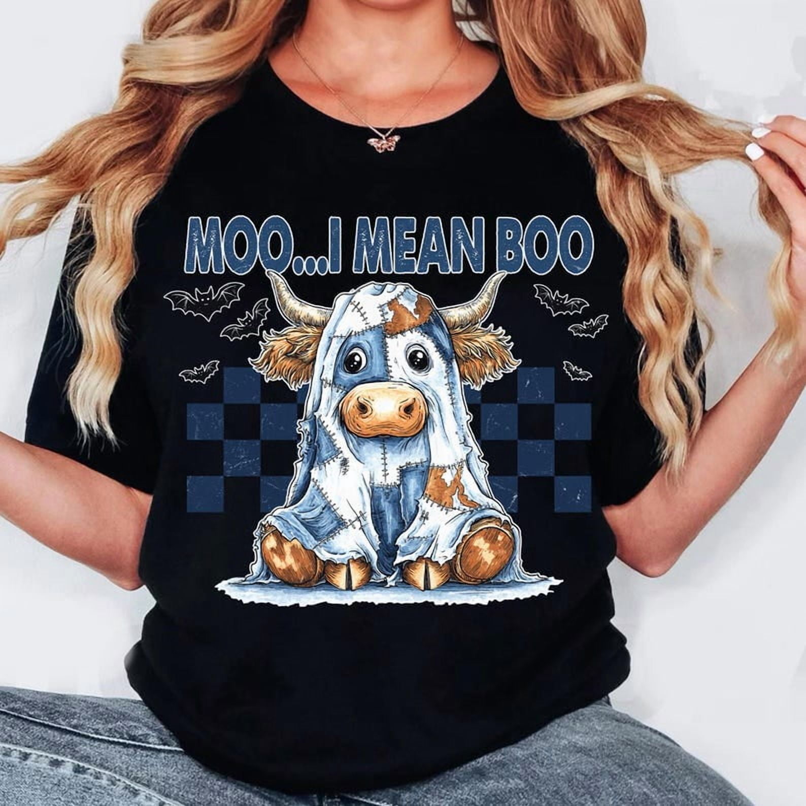 Retro Moo I Mean Boo Png, Blue Denim Boo Cow Halloween Png, Patchwork ...