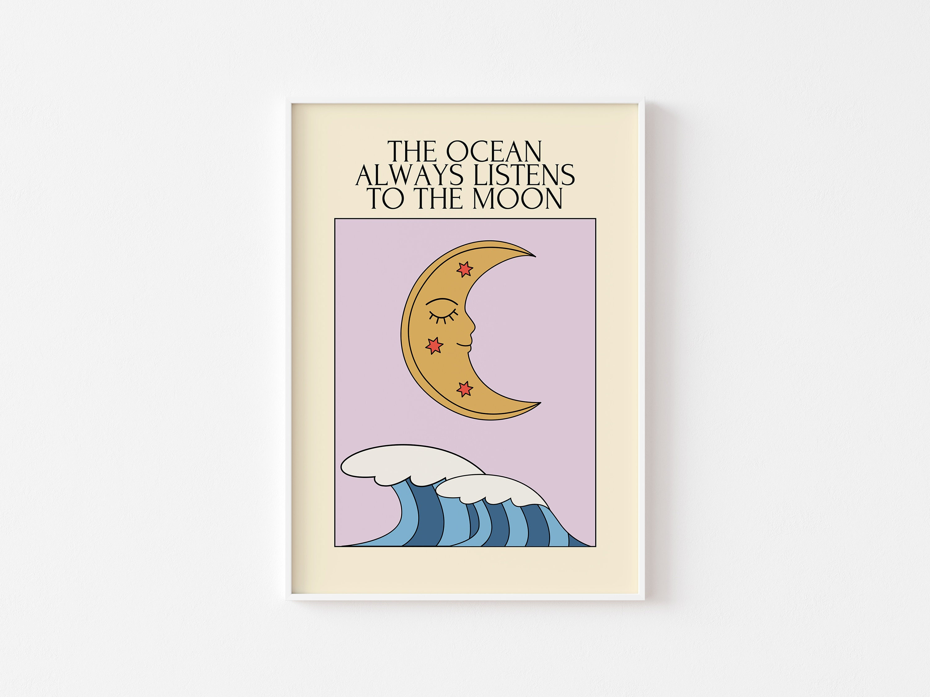 Retro Moon And Ocean Print - Mystical Ocean, Retro Aesthetic, 90s Style ...
