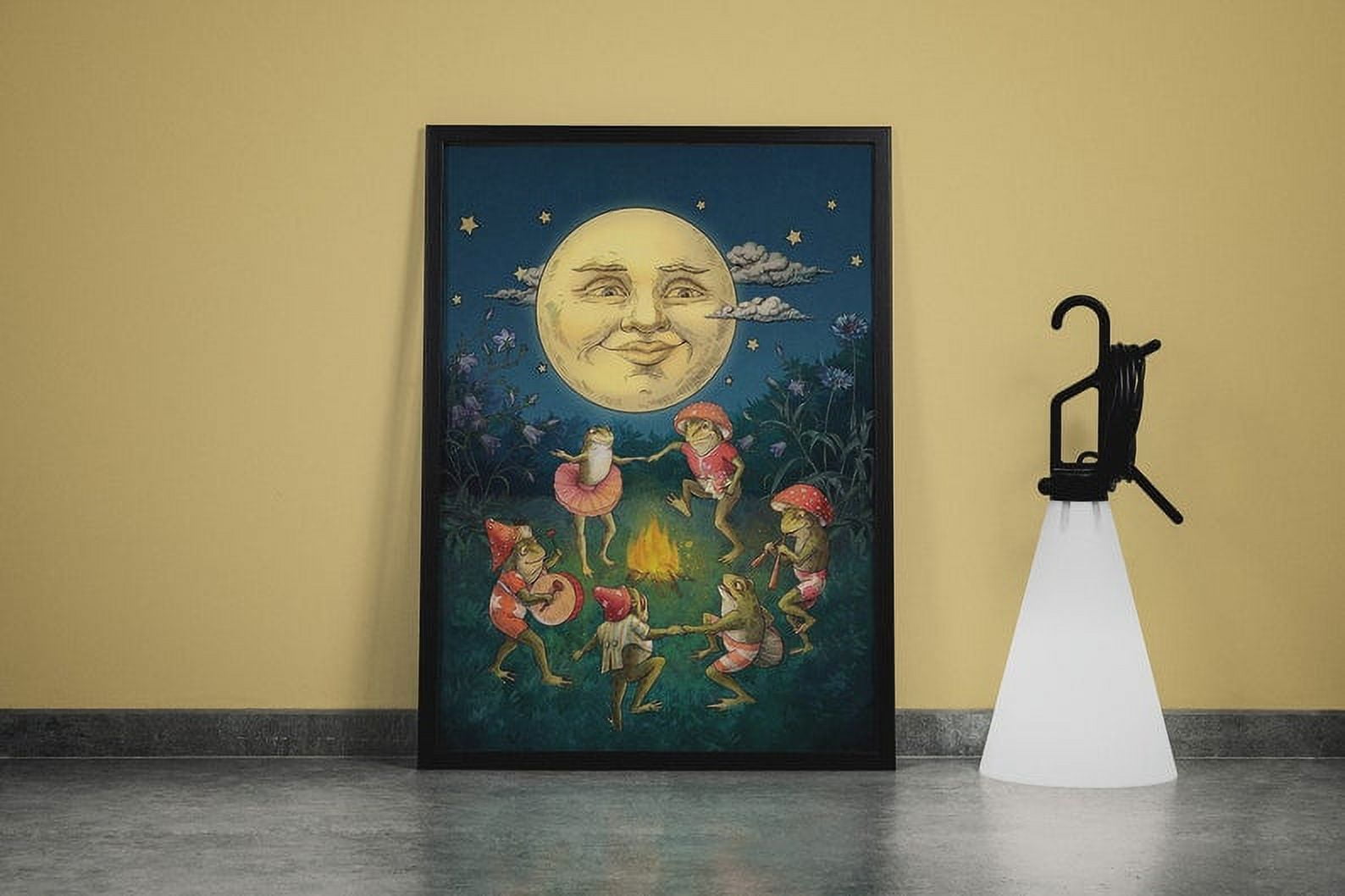 Retro Moon Dancing Frogs With Mushroom Wall Print, Vintage Frog ...