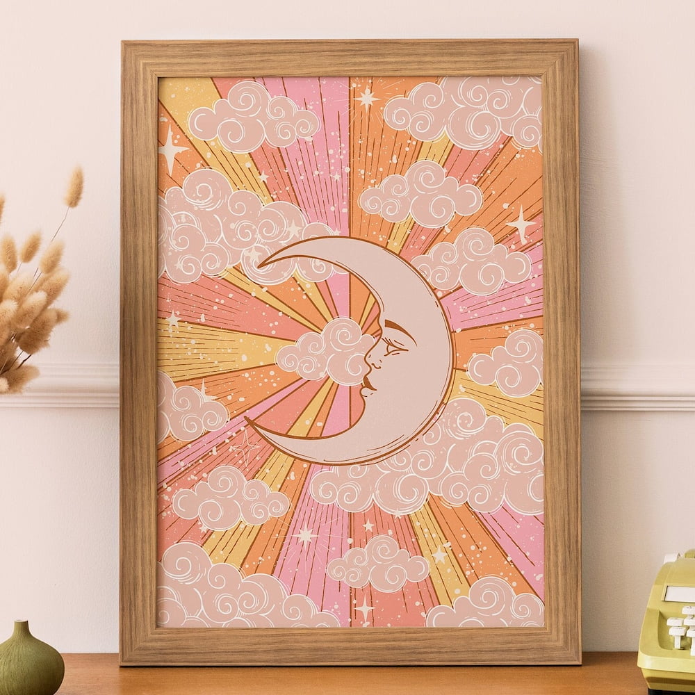 Retro Moon Poster, Vintage Moon Print, Celestial Wall Art, Retro Home ...