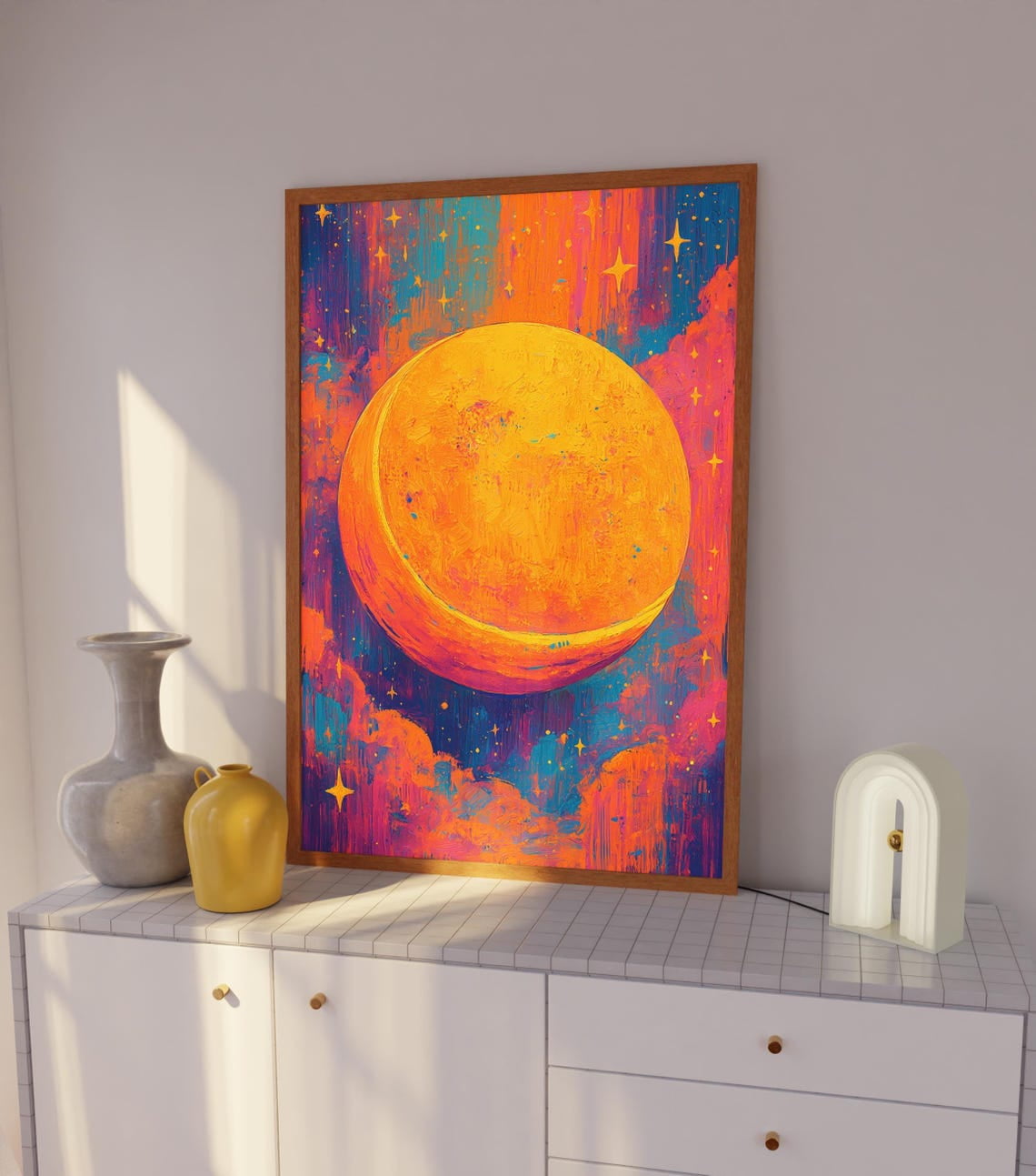 Retro Moon And Stars Art Print, Maximalist Colorful Wall Art, Dopamine ...
