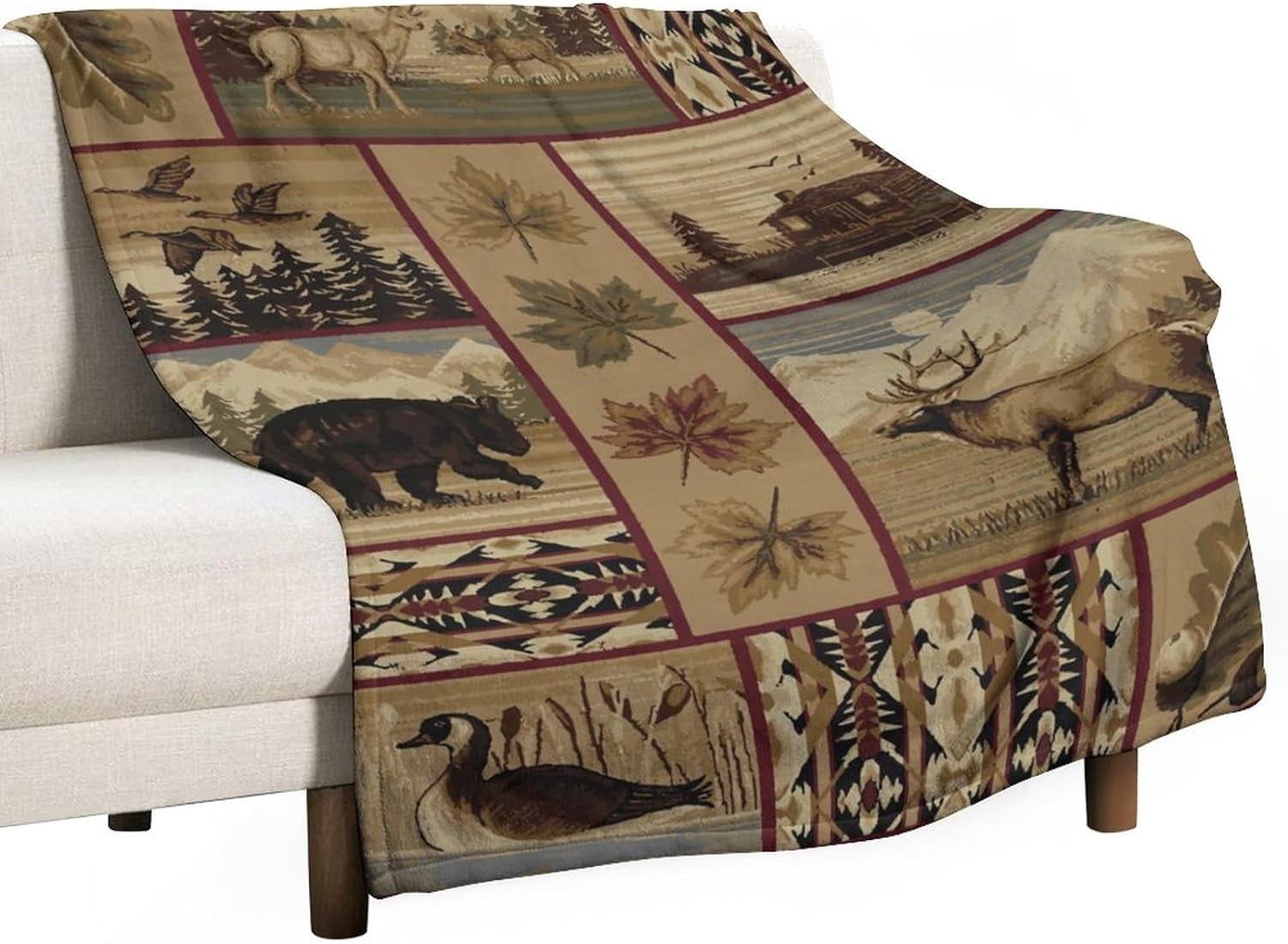 Retro Moose Bedding Fleece Throw Blanket,Rustic Cottage Bear Deer Duck ...
