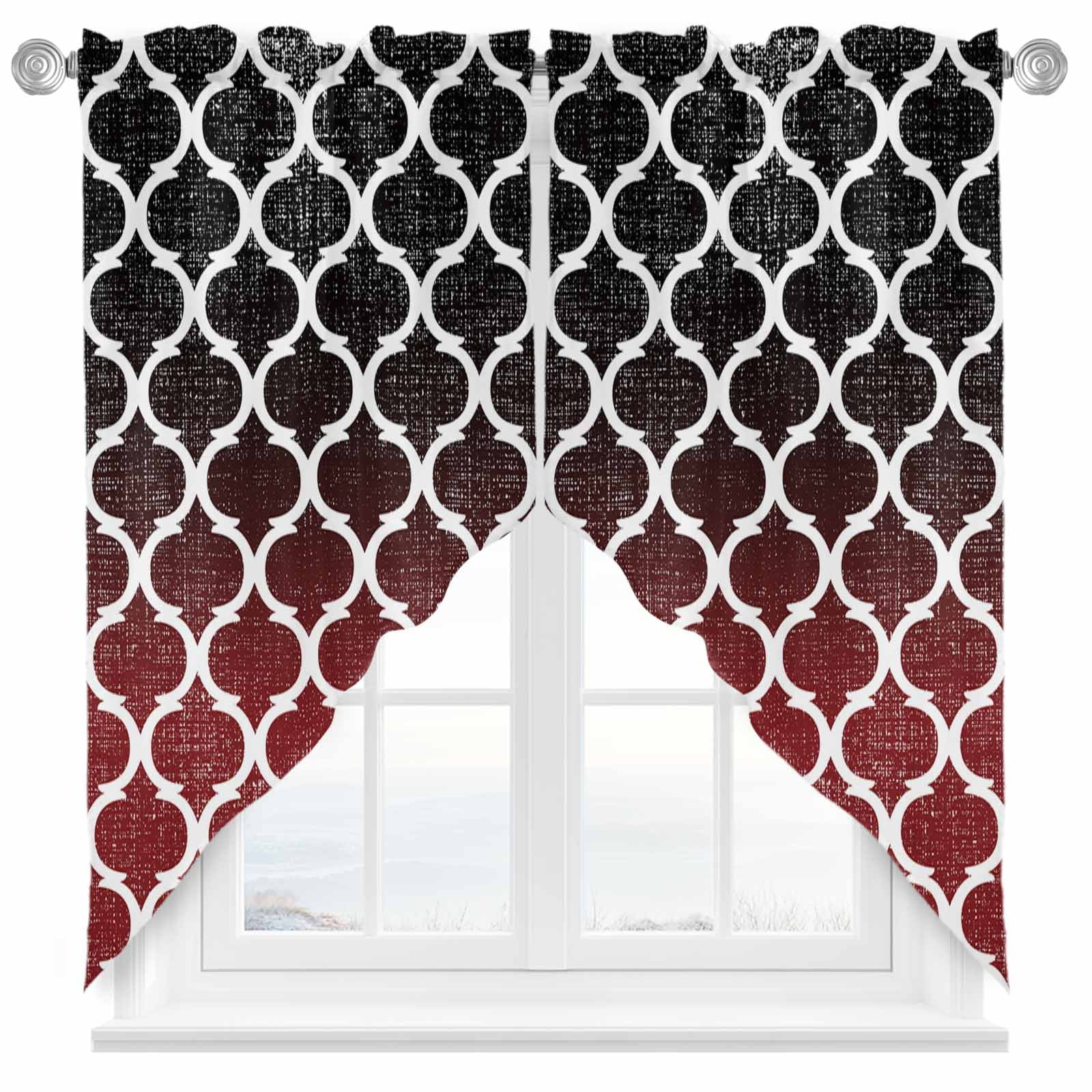 Retro Moroccan Swag Valances for Windows 2 Pack Trellis Red Black Ombre ...