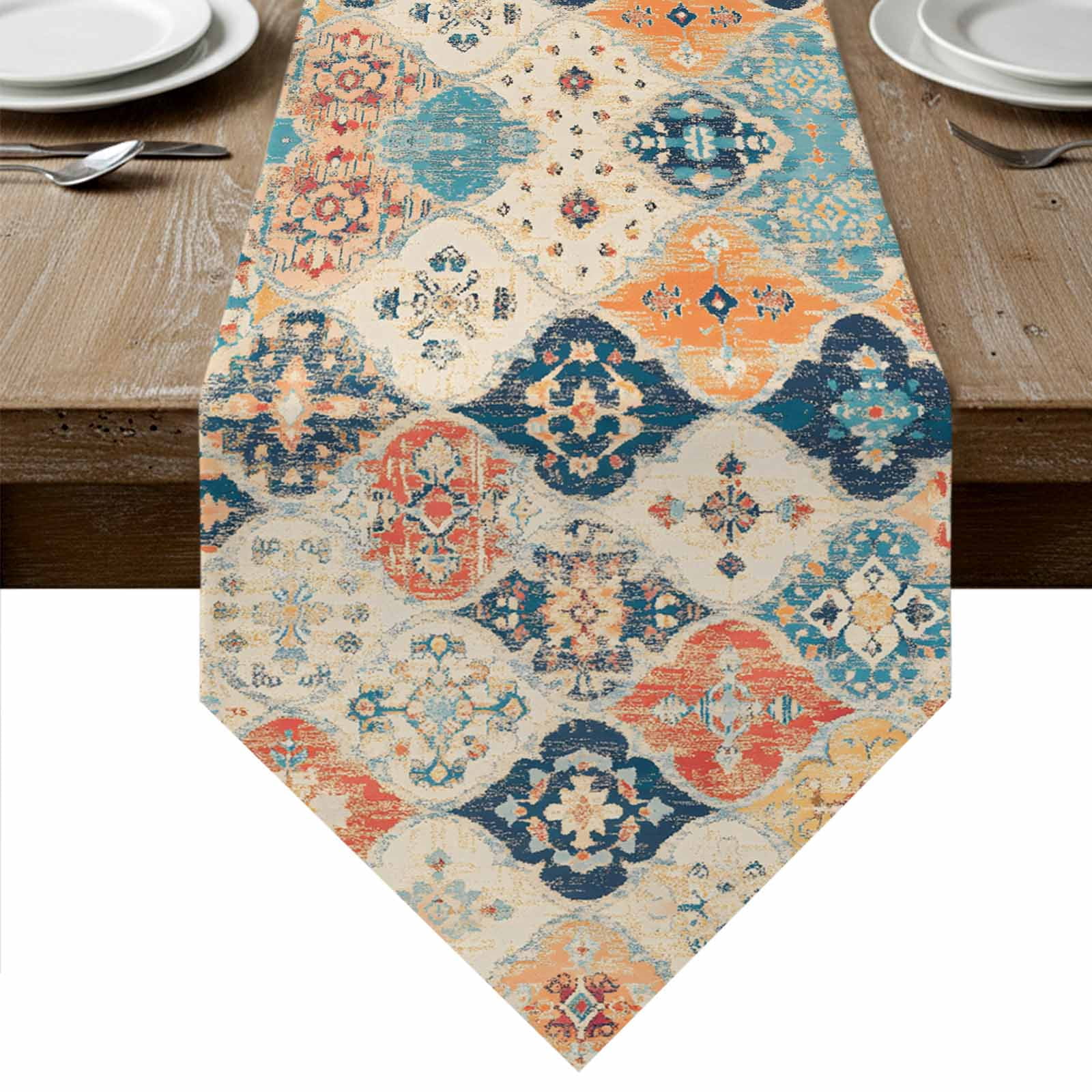 Retro Morocco Table Runner Linen Burlap Table Runner 108 Inches Long ...