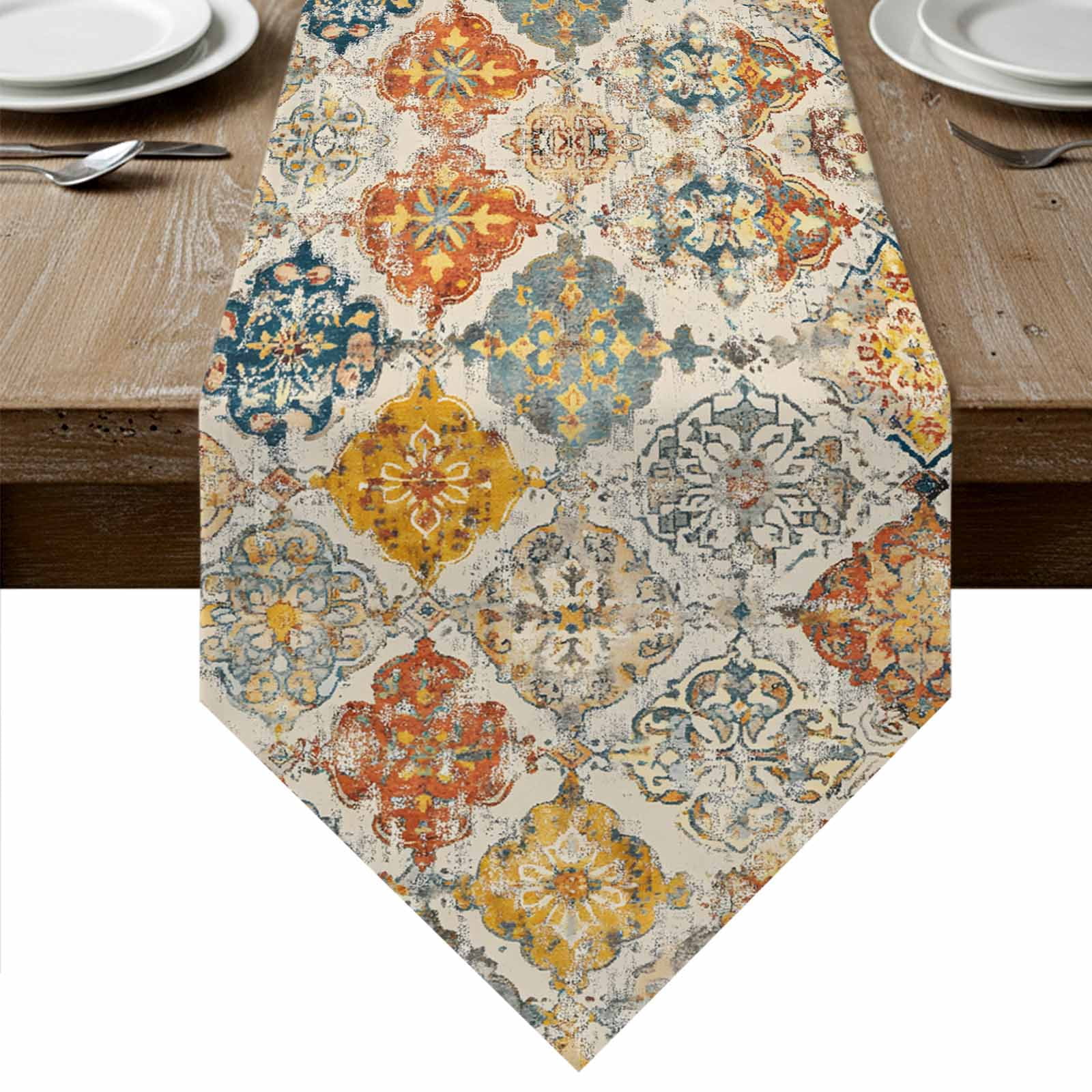 Retro Morocco Table Runner Linen Burlap Table Runner 72 Inches Long ...