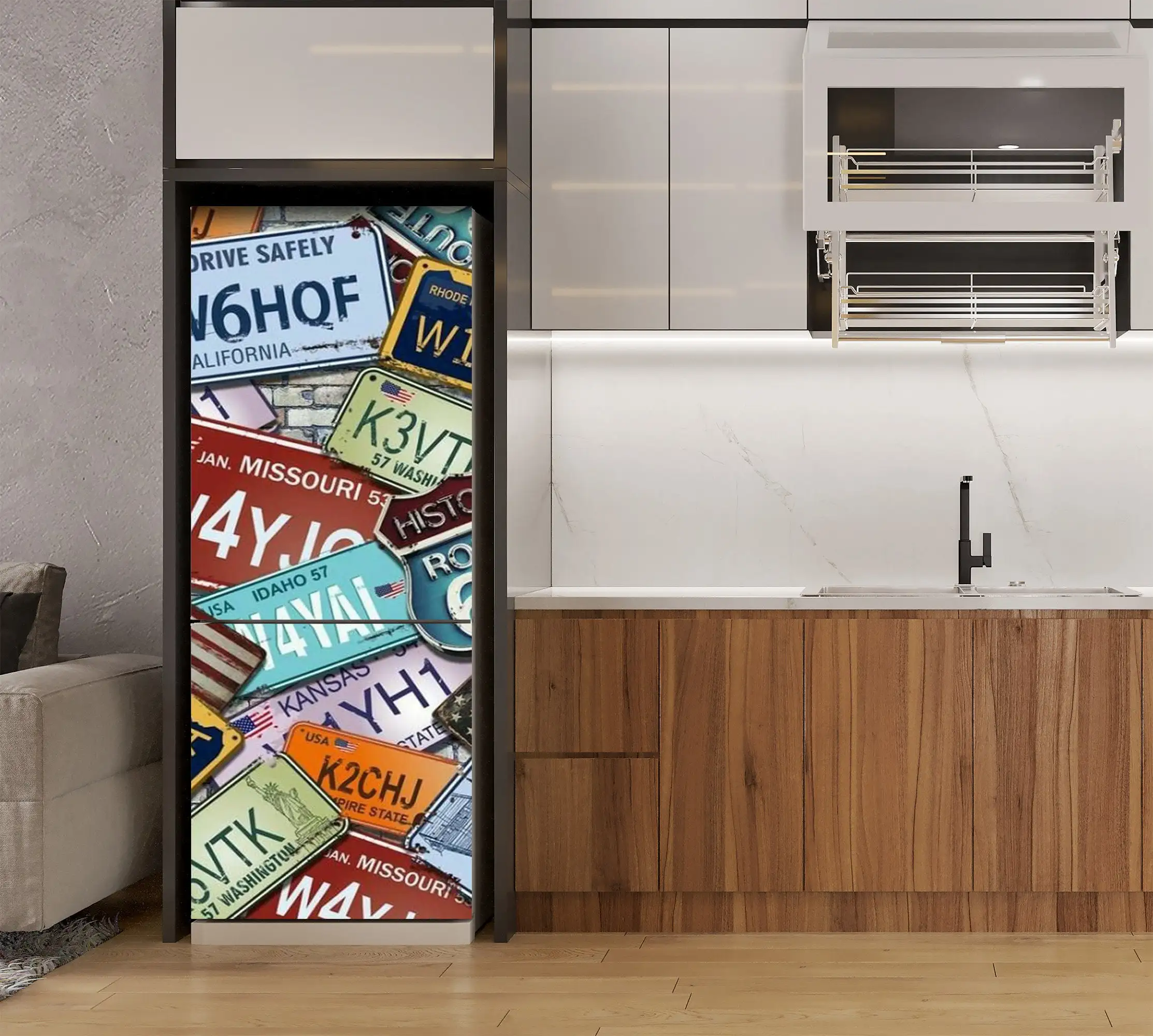 Retro Motorcycle Poster Pattern Refrigerator Magnet Wallpaper Modern ...