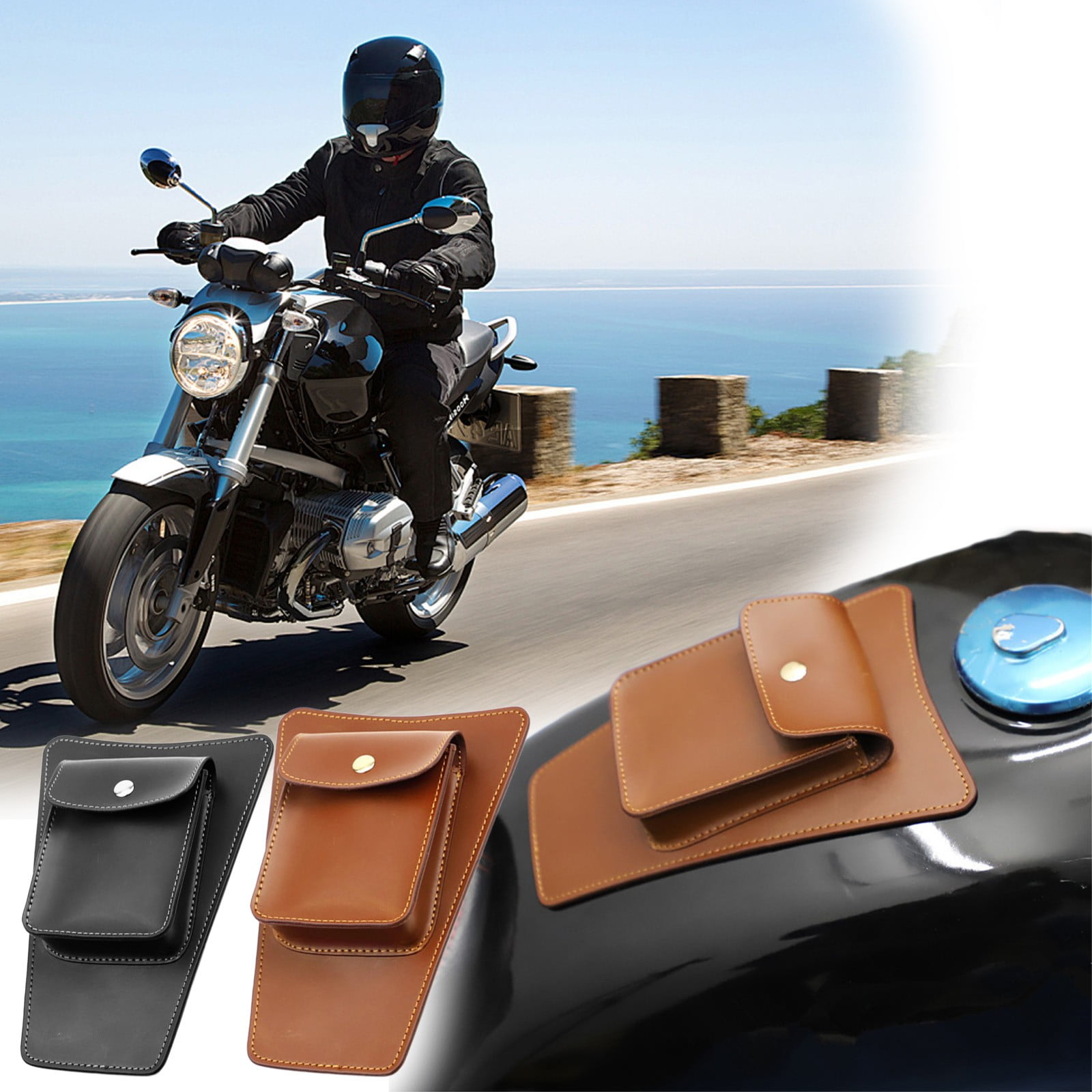 Retro Motorcycle Storage Bag Leather Tank Pouch with Game Stickers Easy ...