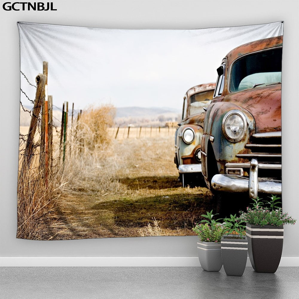 Retro Mountain Antique Car Tapestry Wall Hanging Photography Style ...