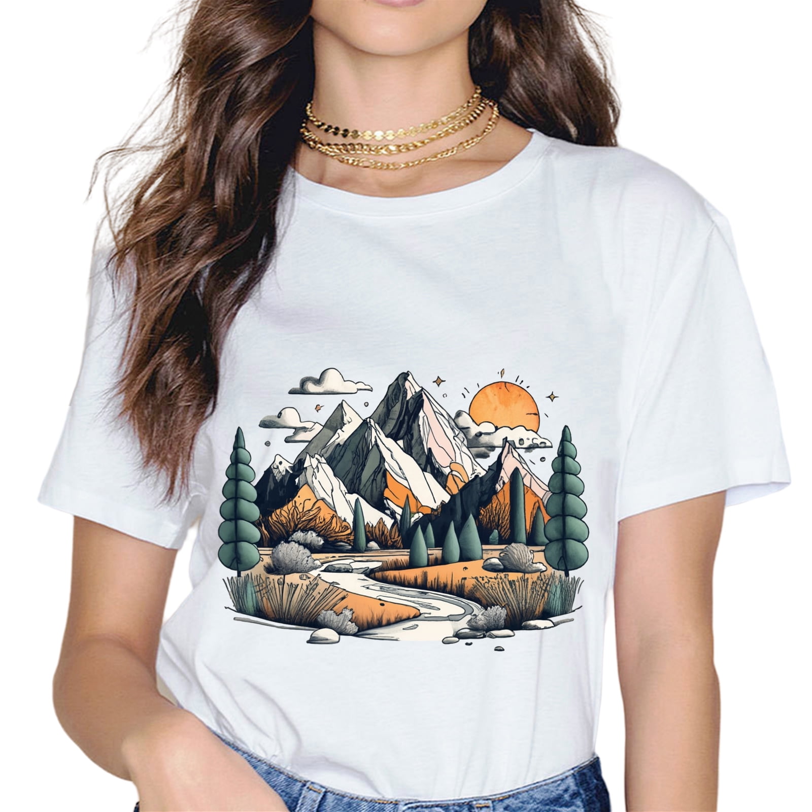 Retro Mountain Sunset Vintage Landscape T-Shirt - Walmart.com