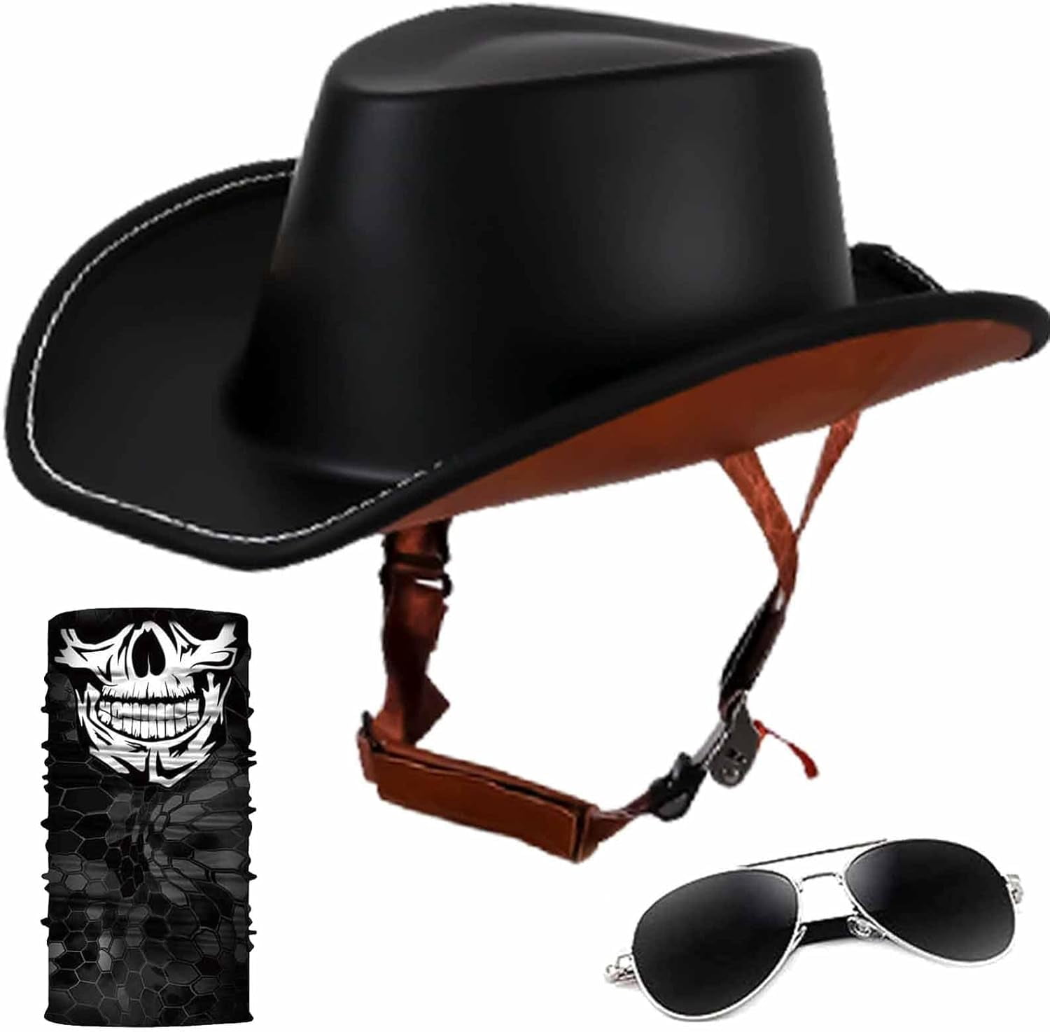 Retro Moycle Half Helmet, Western Cowboy Hat Helmet Open Face Moycle ...