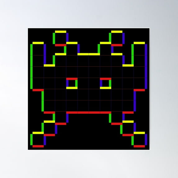 Retro Multicoloured Space Invader! Poster Wall Art, Modern Wall Decor ...