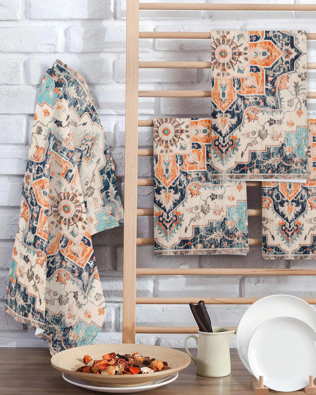 Retro Murals Medieval 30*30cm Waffle Microfiber Kitchen Towel Soft ...