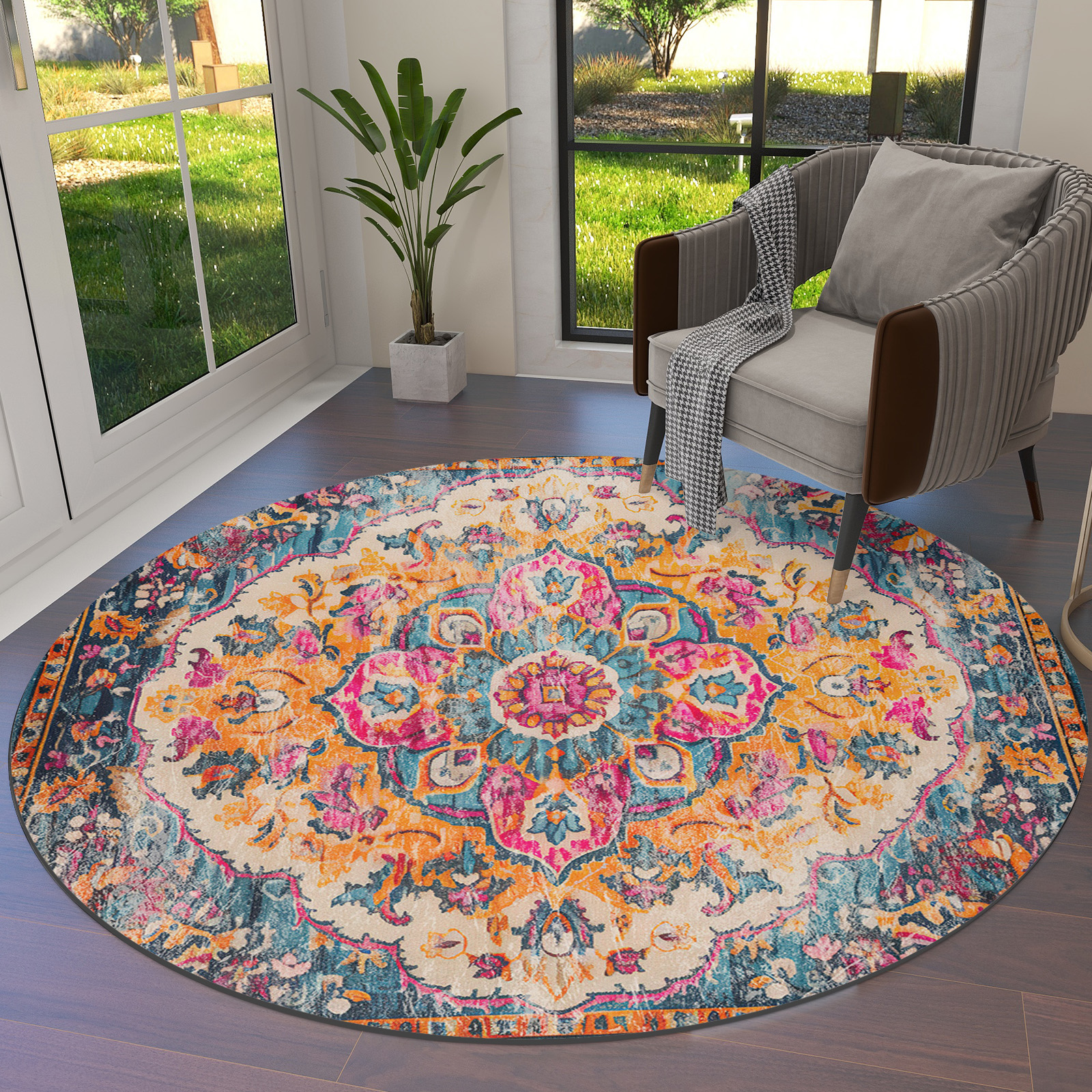 Retro Murals Medieval Round Area Rug Carpets For Living Room Large Mat ...