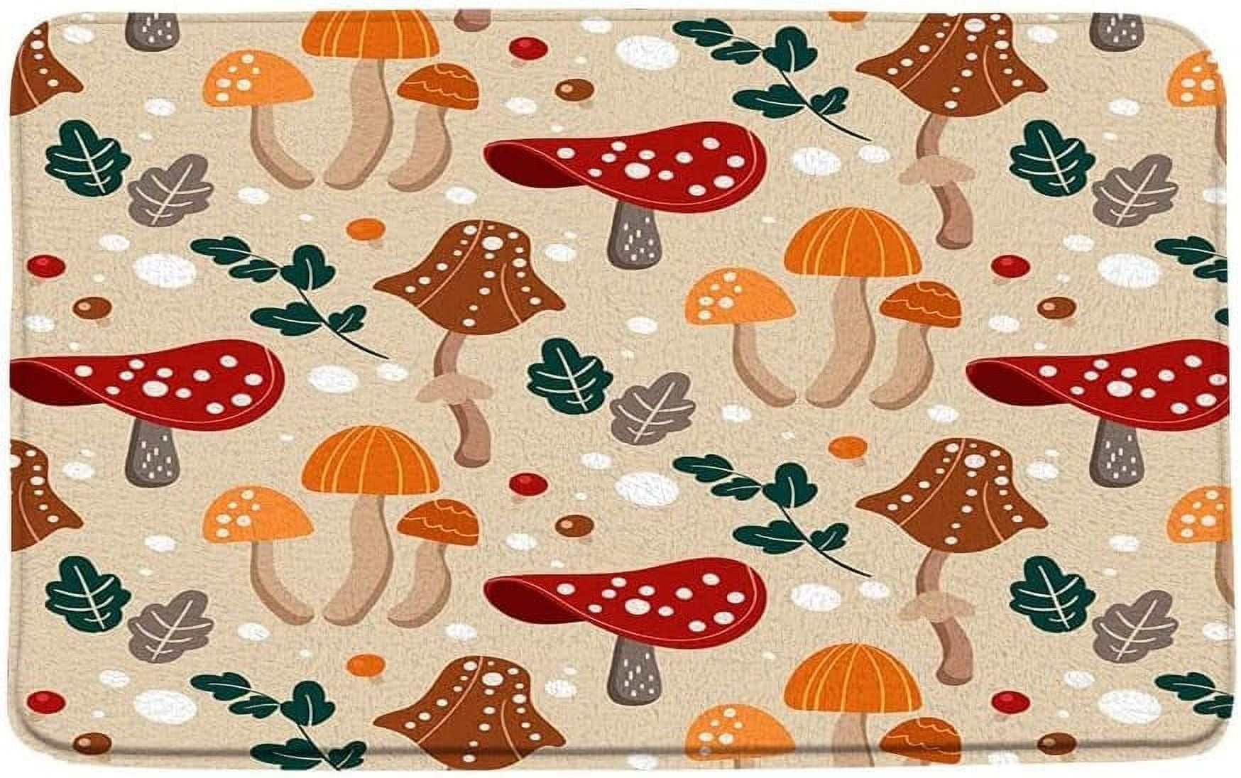 Retro Mushroom Bath Mat Green Leaves Nature Wild Plant Funny Cute ...