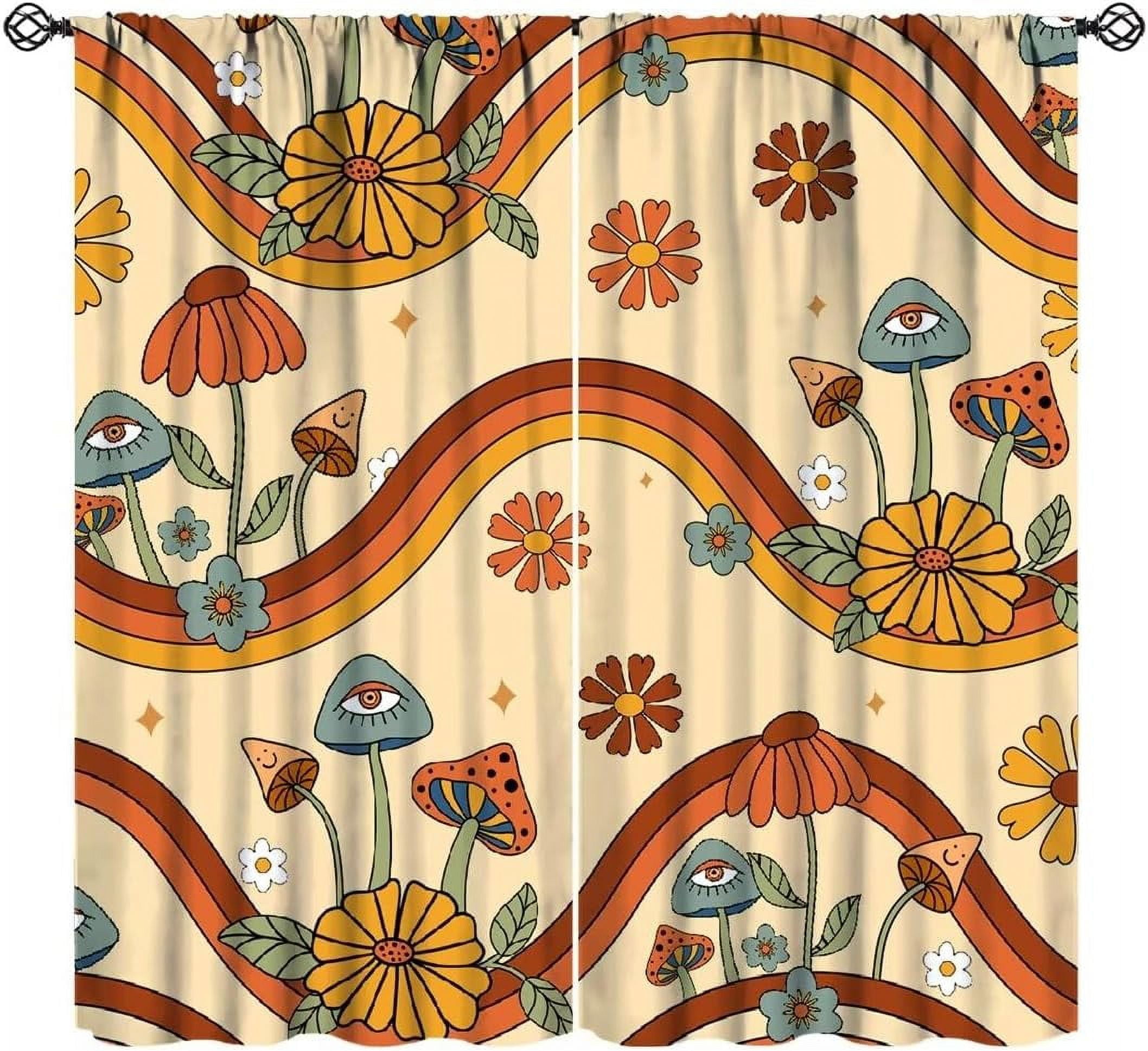 Retro Mushroom Curtains, 70s Boho Groovy Vintage Hippie Funky Aesthetic ...