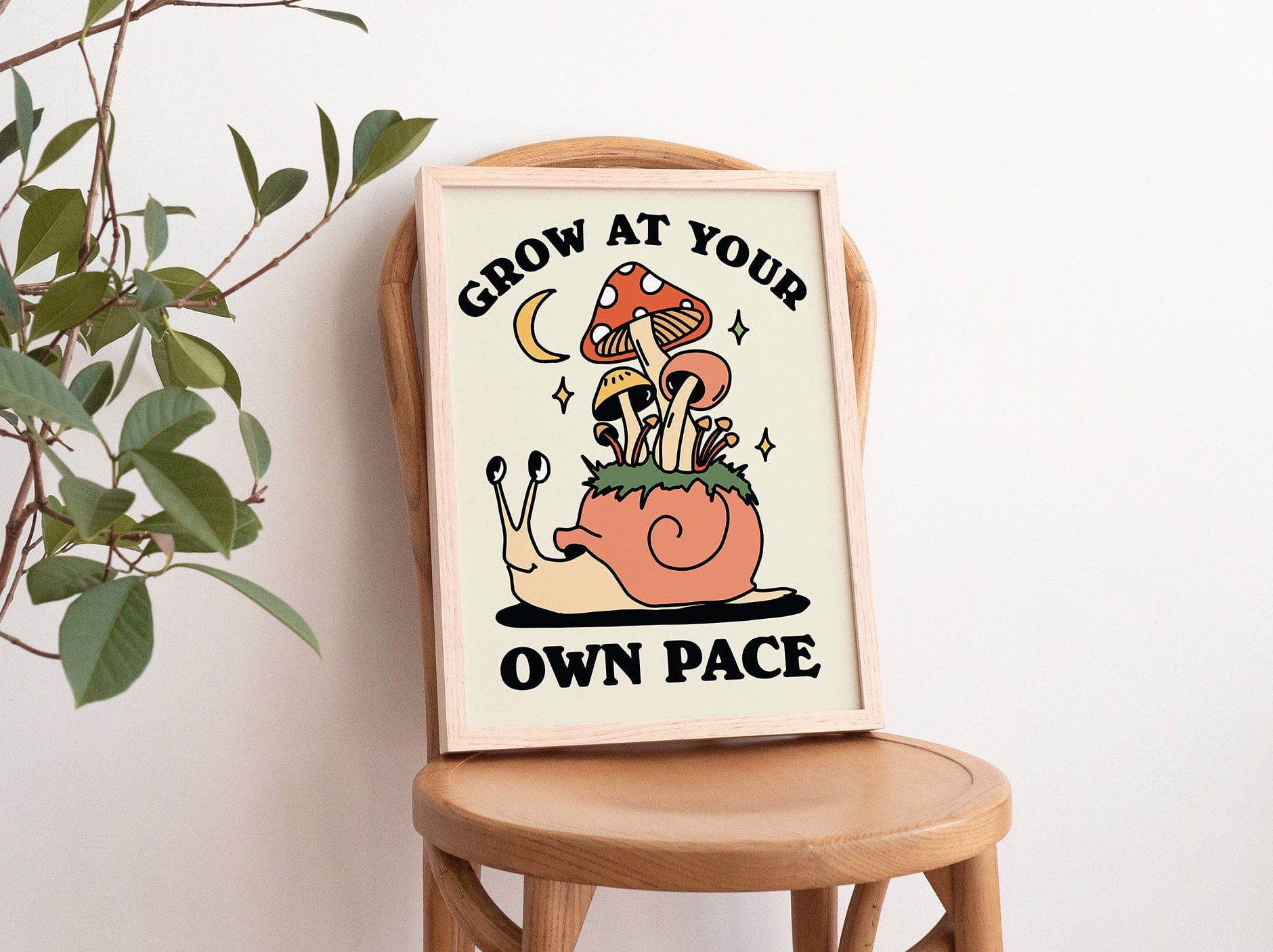 Retro Mushroom Poster Print, Positive Quote Art, Printable Growth ...