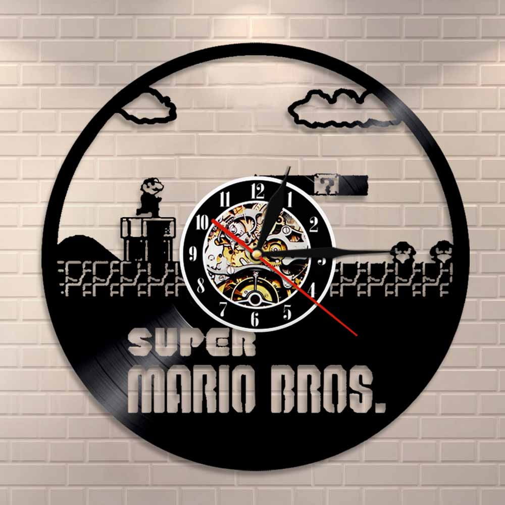 Retro Mushroom Video Game Wall Clock Gameboy Question Mark Block Vinyl ...