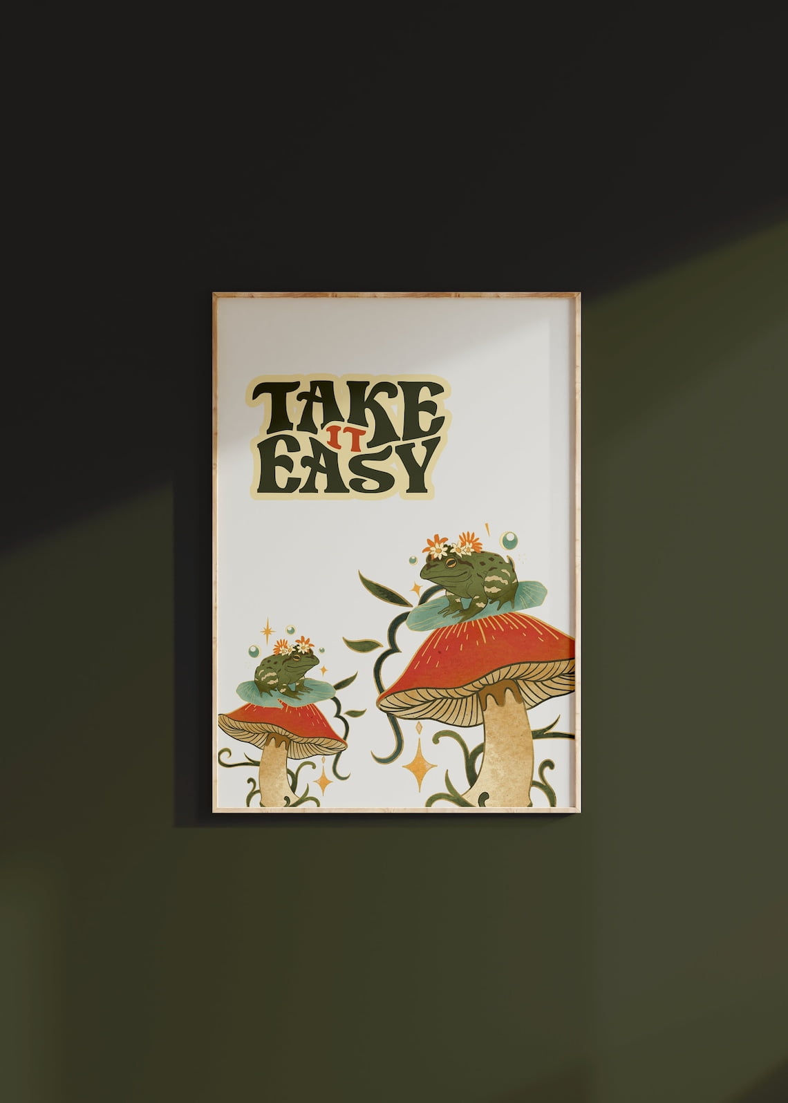 Retro Mushrooms & Frogs Print • Groovy Take It Easy Wall Art ...