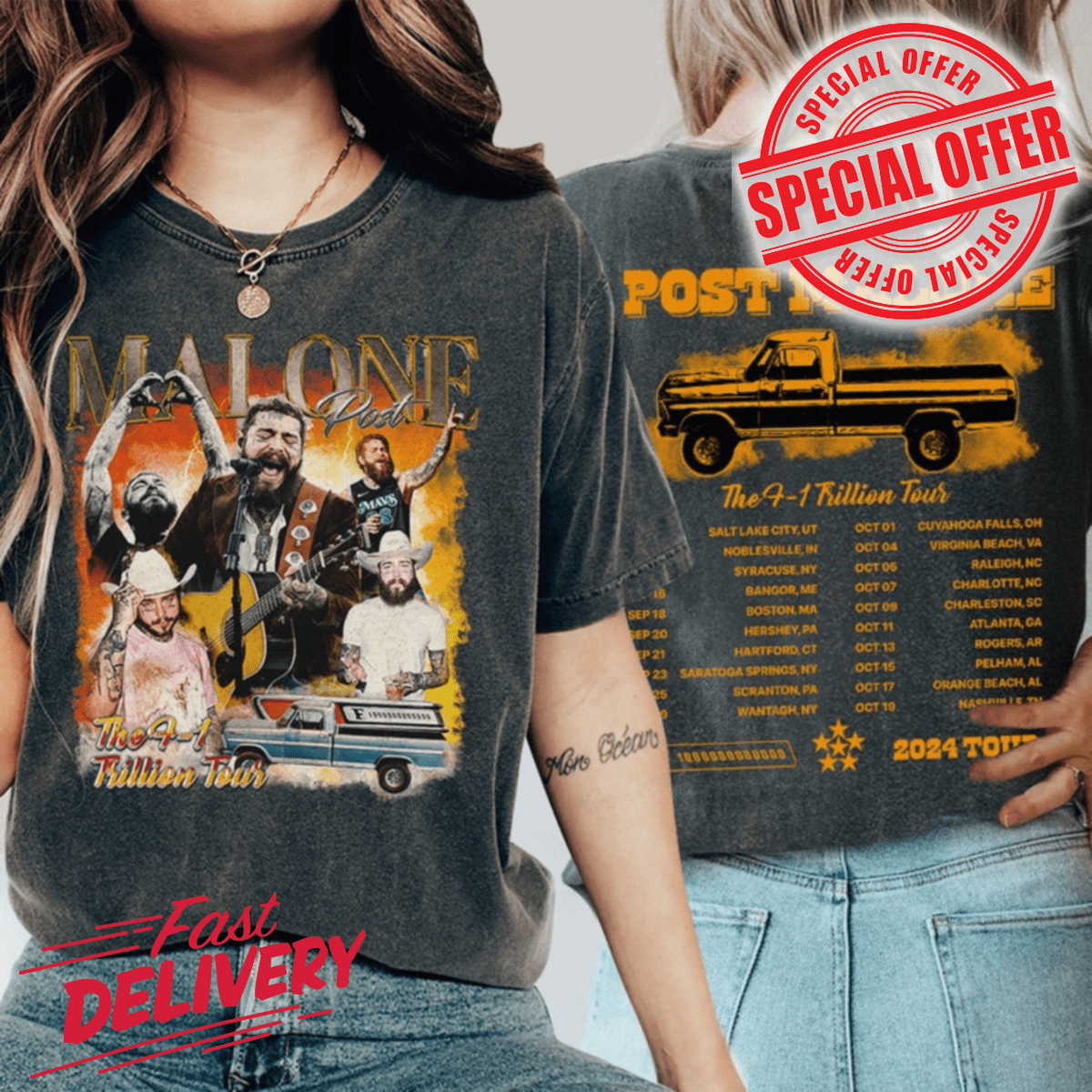 Retro Music 2 Sides Post Malone The F-1 Trillion Tour T-Shirt Rapper ...