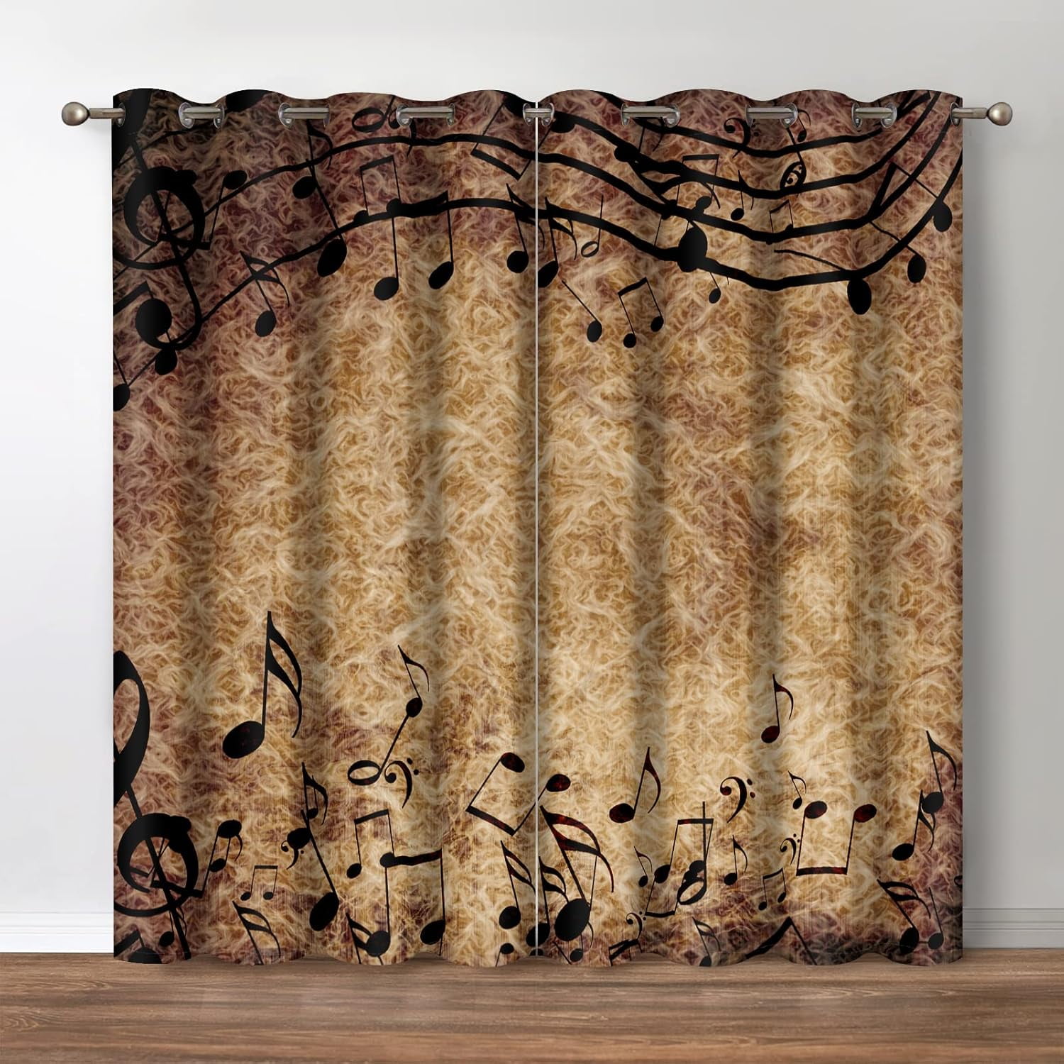 Retro Music Blackout Curtains - Musical Note Theme Printed Window ...