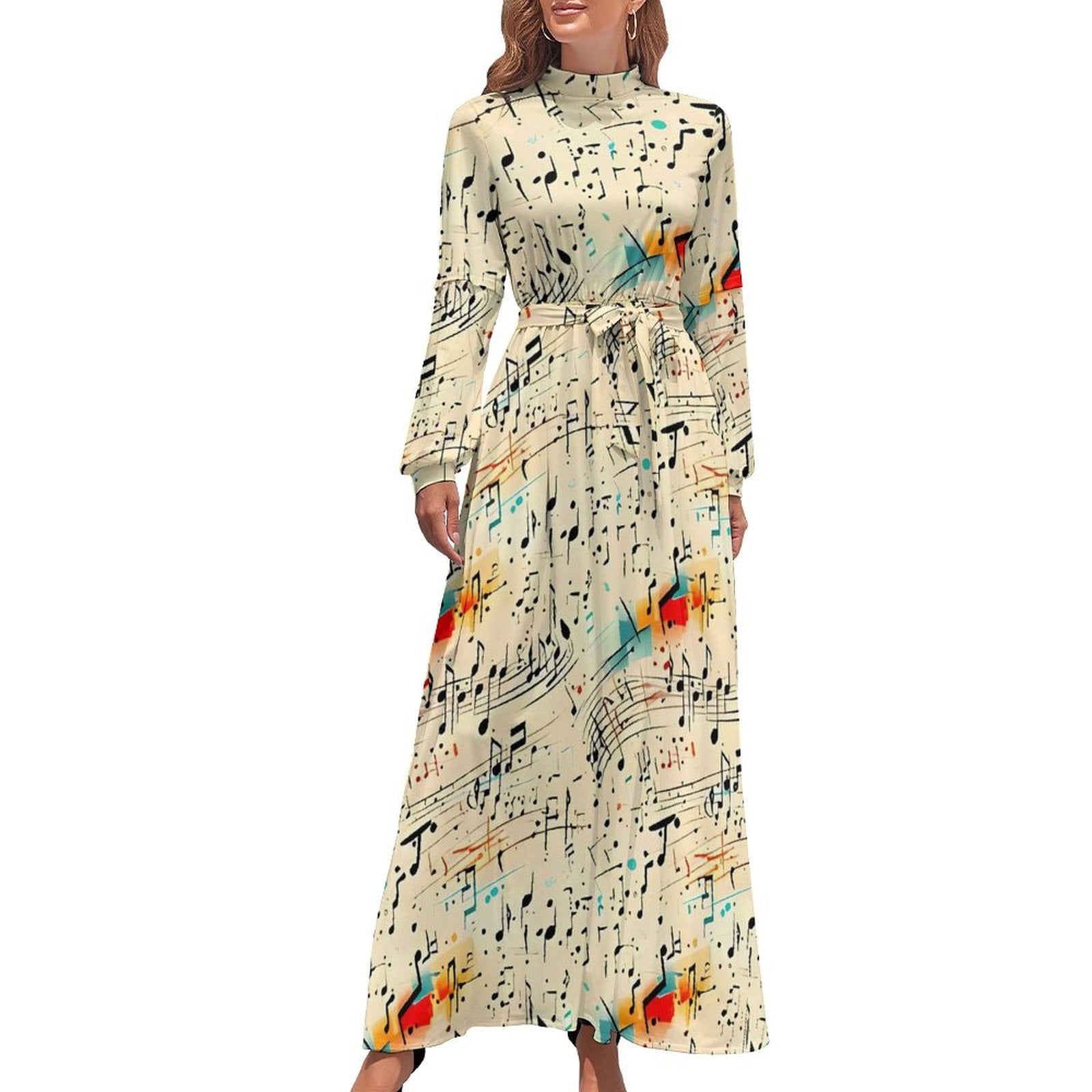 Retro Music Note Dress White And Black Cute Custom Maxi Dress High ...