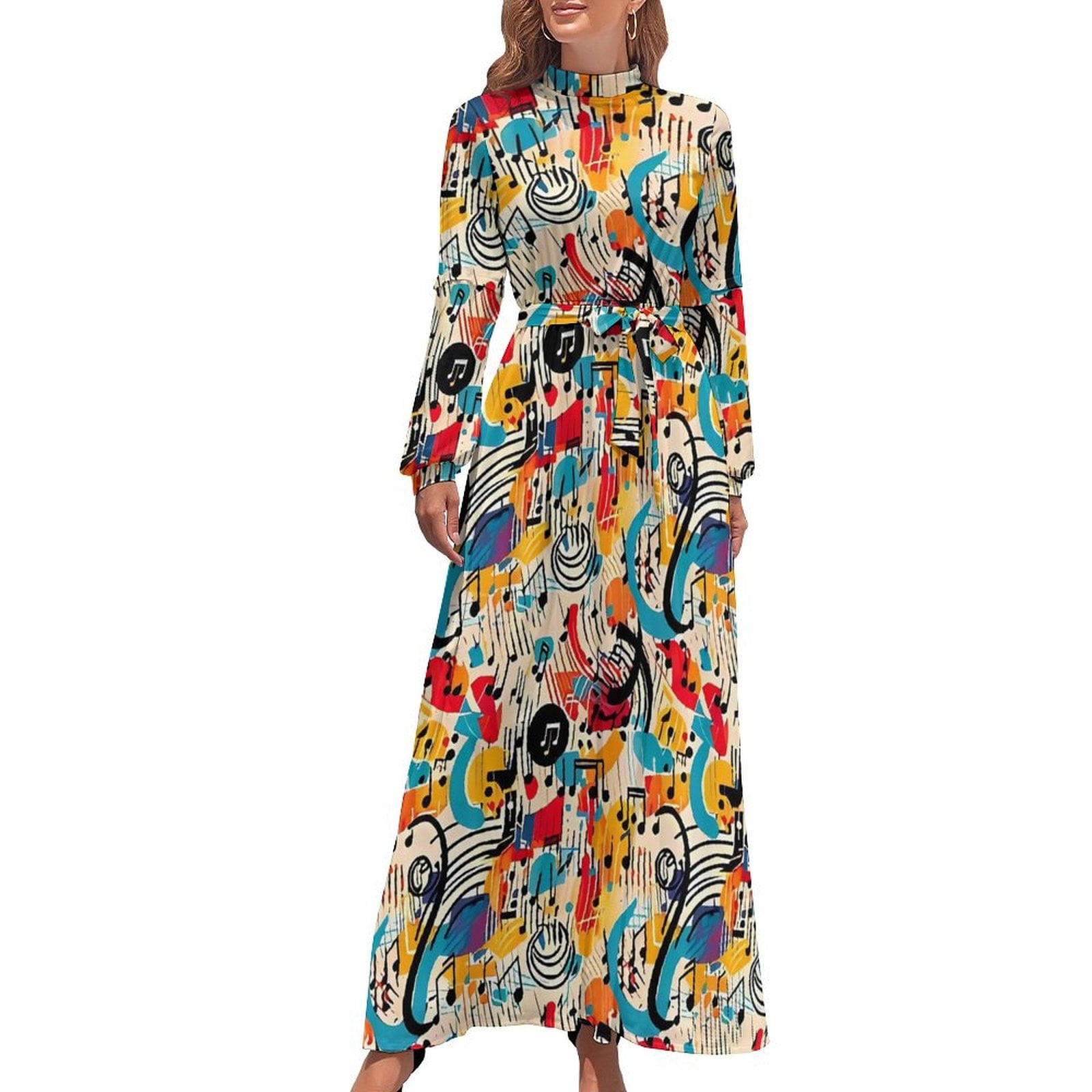 Retro Music Note Dress White And Black Cute Custom Maxi Dress High ...