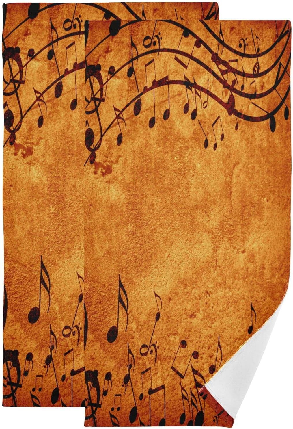Retro Music Notes Hand Towels 2 PCS, Old Paper Texture Kitchen Towel ...