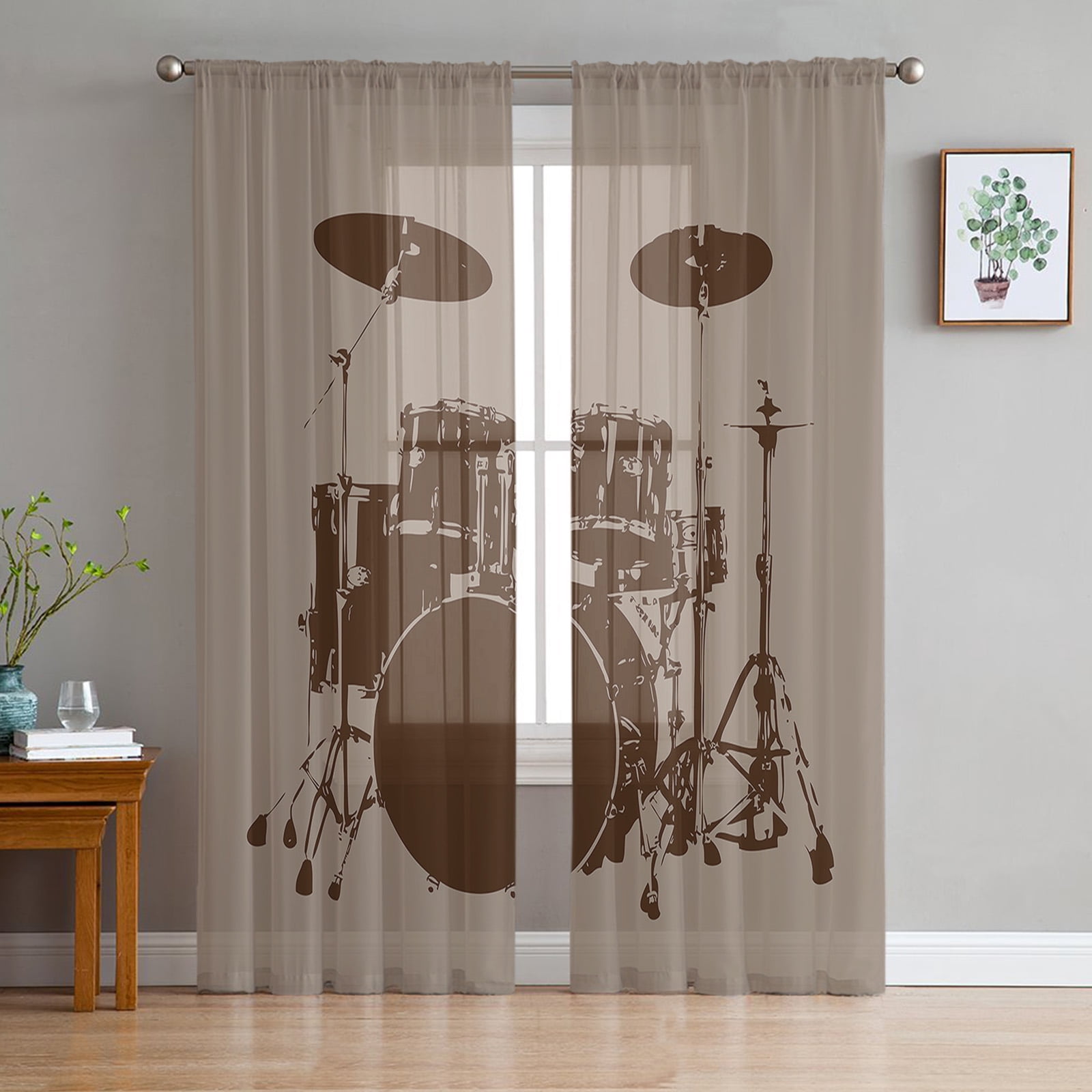 Retro Music Poster With Vinyl Gramoph Chiffon Sheer Curtains for Living ...
