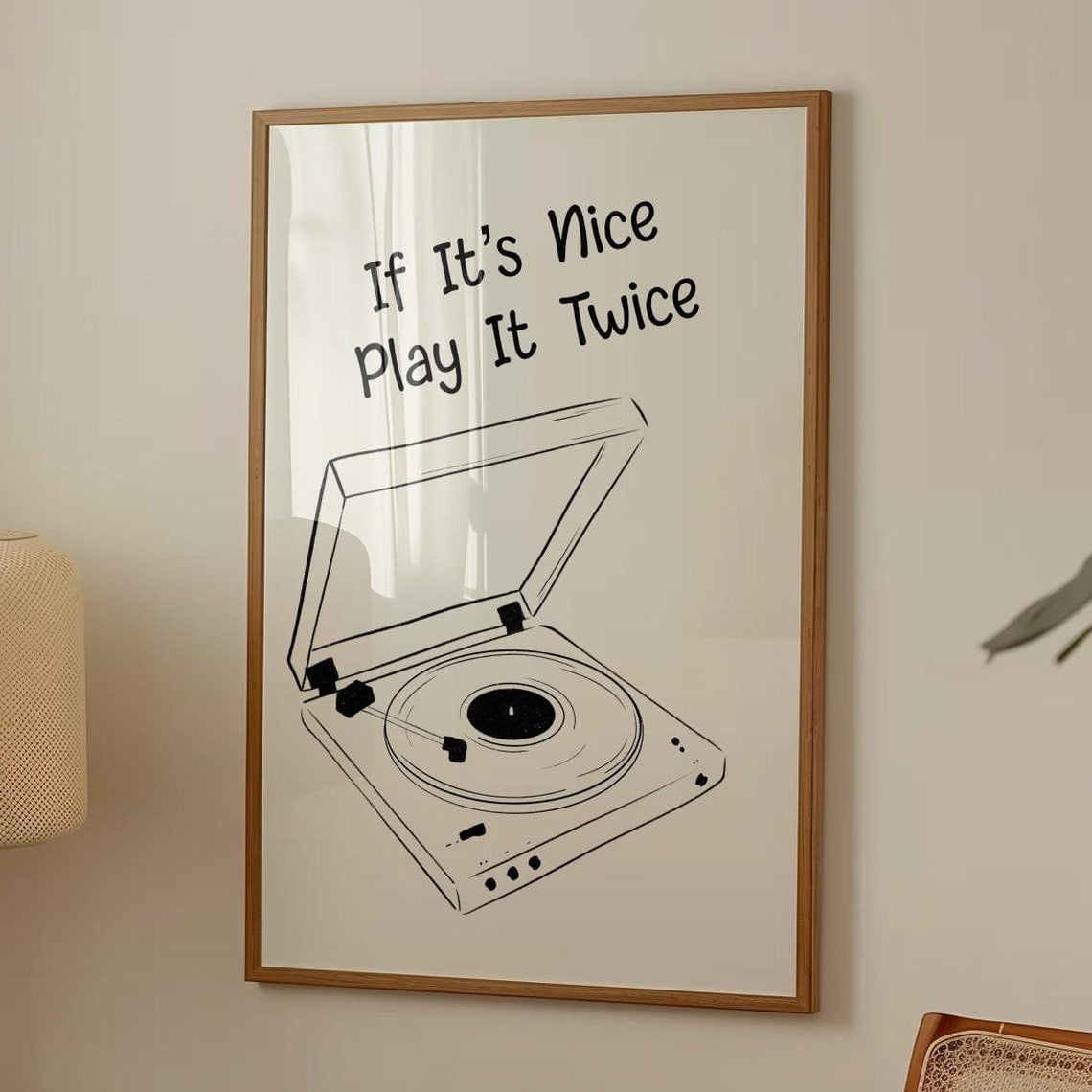 Retro Music Wall Art, Play It Twice Record Player Poster, Vintage Vinyl ...