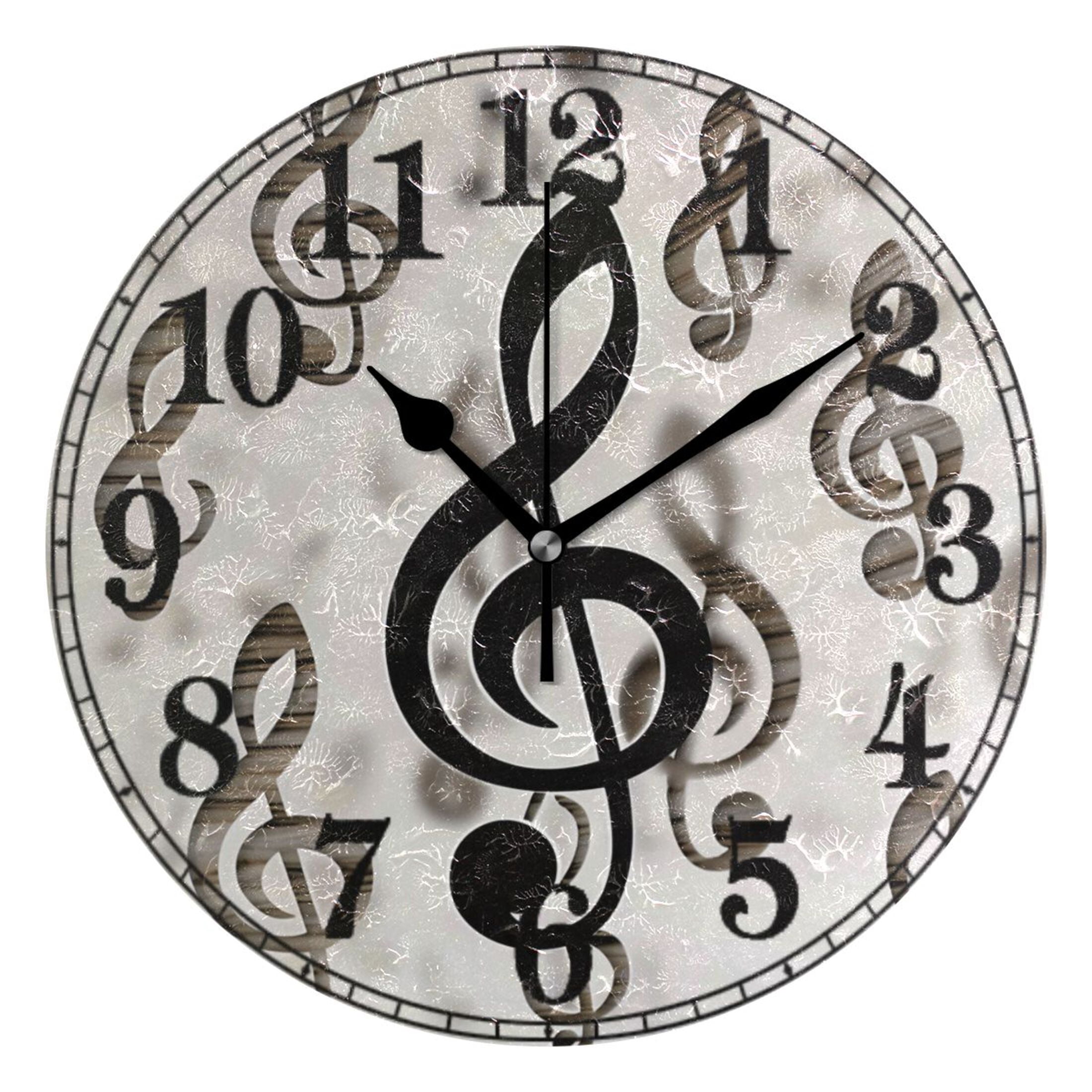 Retro Musical Note Silent Wall Clock 10" Non-Ticking Battery Clock ...