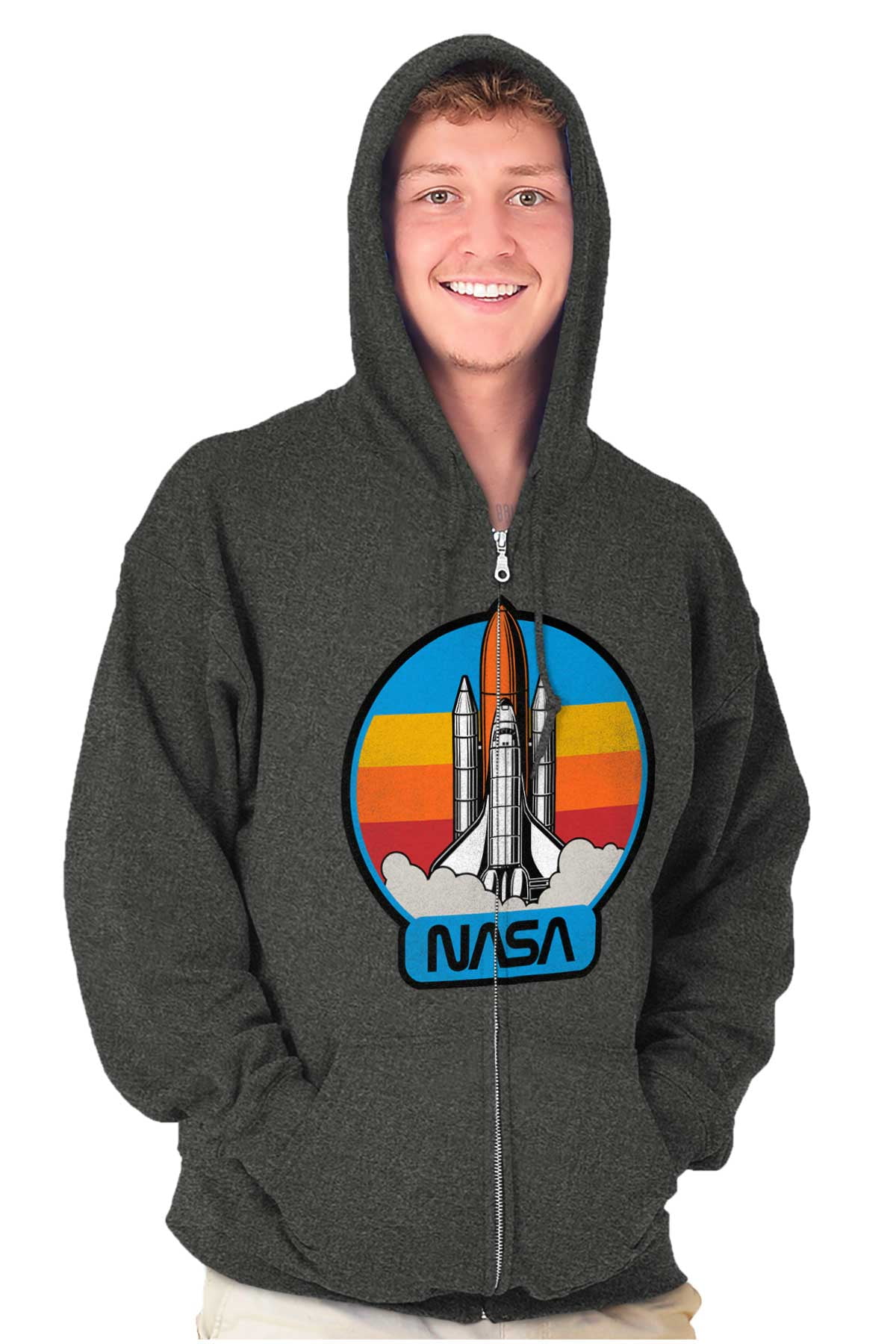 Retro NASA Worm Logo Rocket Launch Zip Up Hoodie Men's Women's Brisco ...