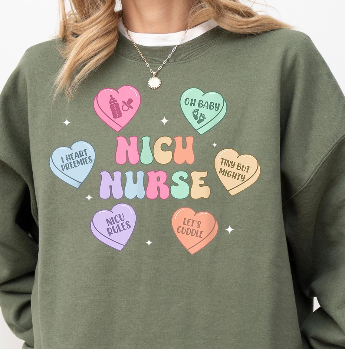 Retro NICU Nurse Sweatshirt, Candy Heart NICU Nurse Sweater, Neonatal ...