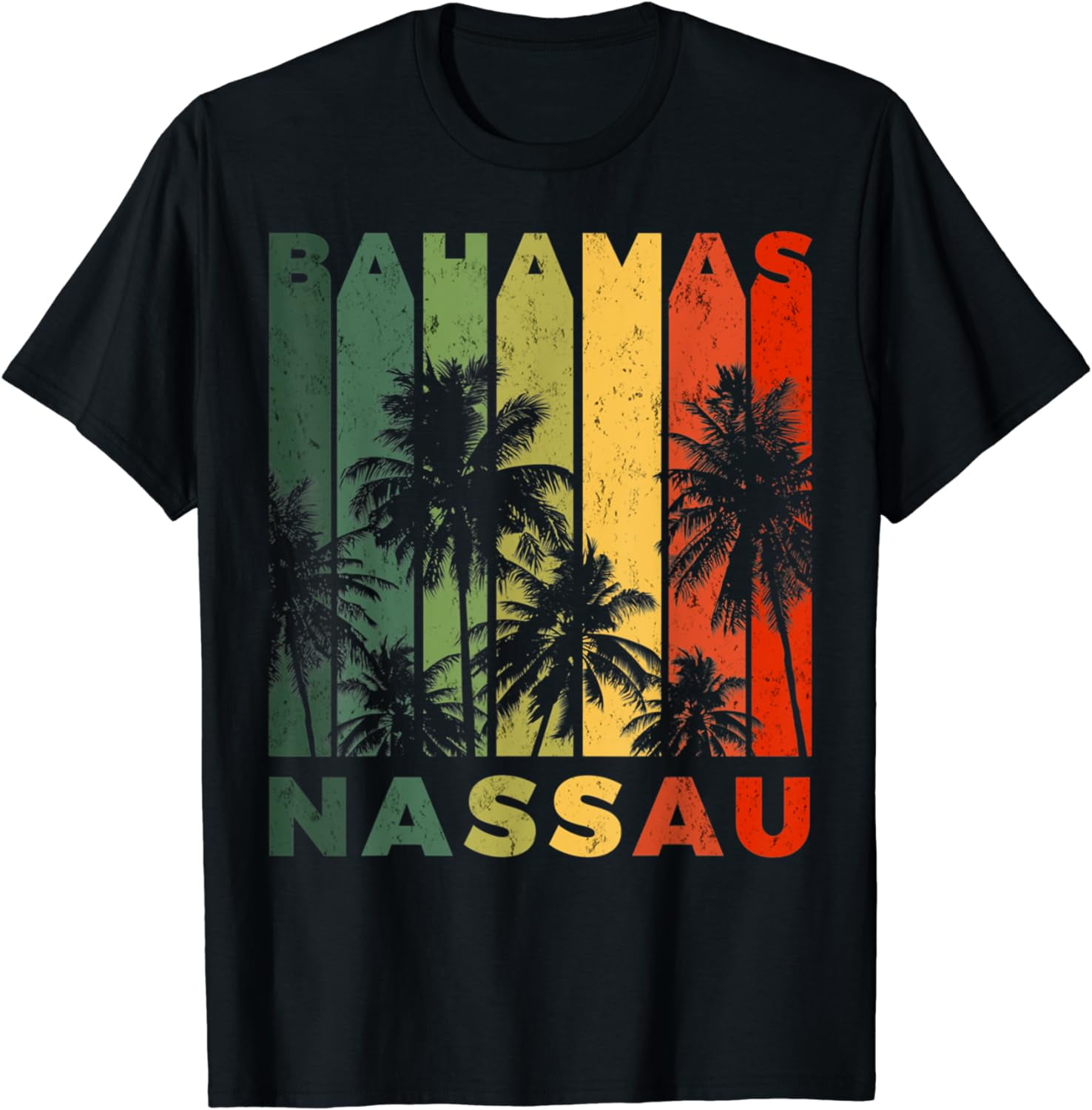 Retro Nassau Bahamas Beach Fan Palm Tree Cool Souvenir T-Shirt ...