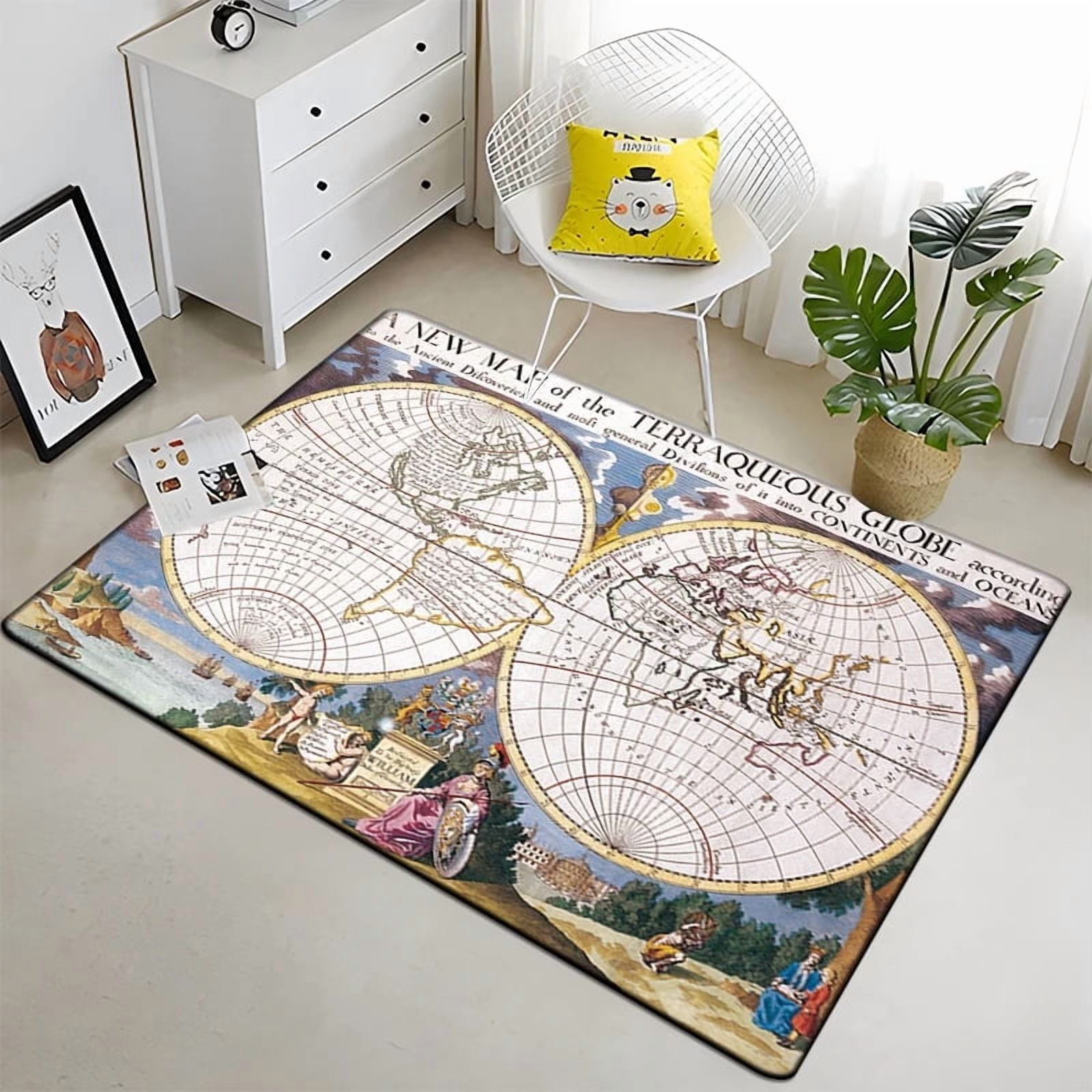Retro Navigation Map Pattern Carpet Modern House Living Room Rugs Non ...