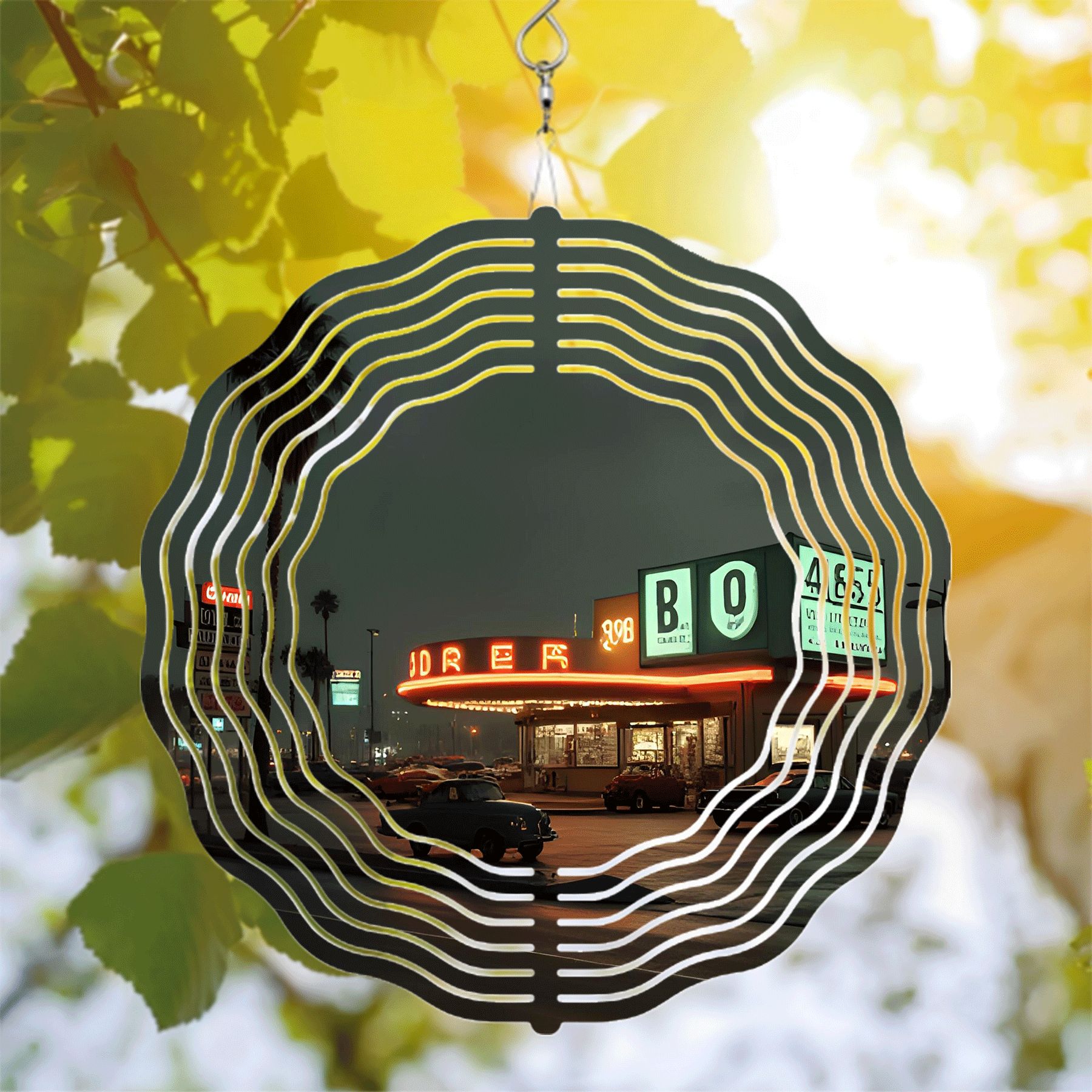 Retro Neon Diner Metal Wind Spinners - Vintage Style Yard & Garden ...