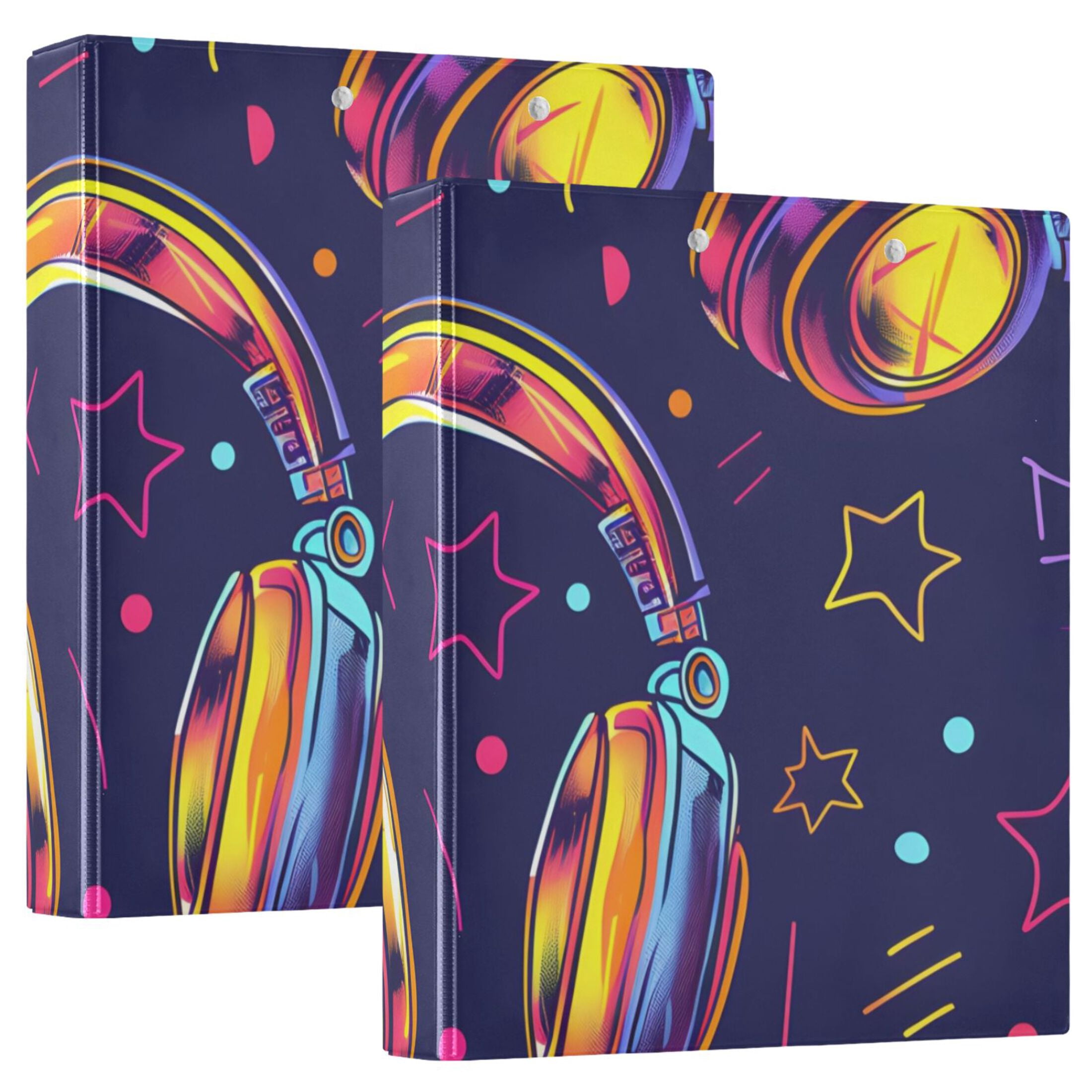 Retro Neon Headphones 3 Ring Hardcover Binders 1.5" Round Rings for ...