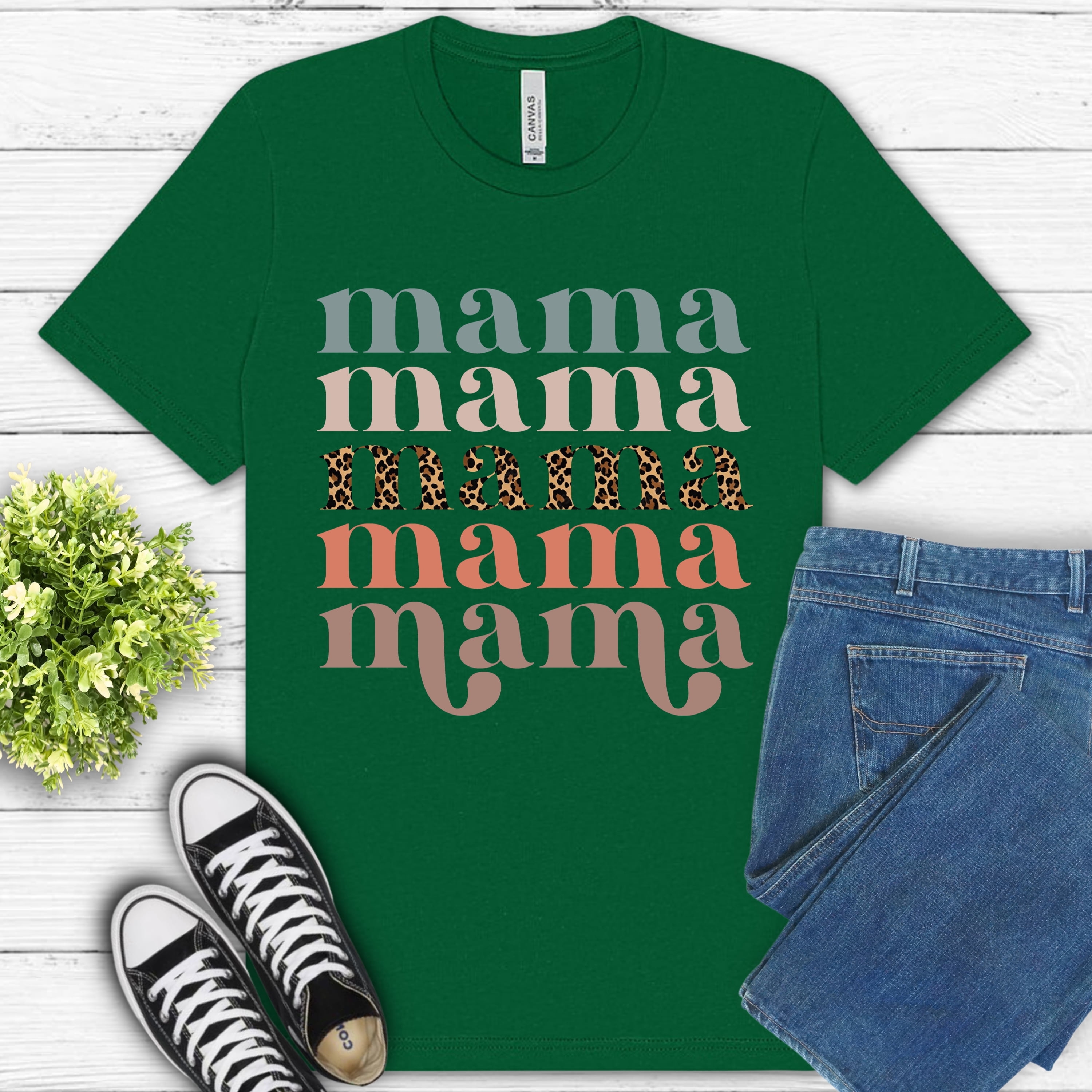 Retro Neutral Mama T-Shirt, Leopard Print Graphic Mom Life Tee, Kelly, S - Walmart.com