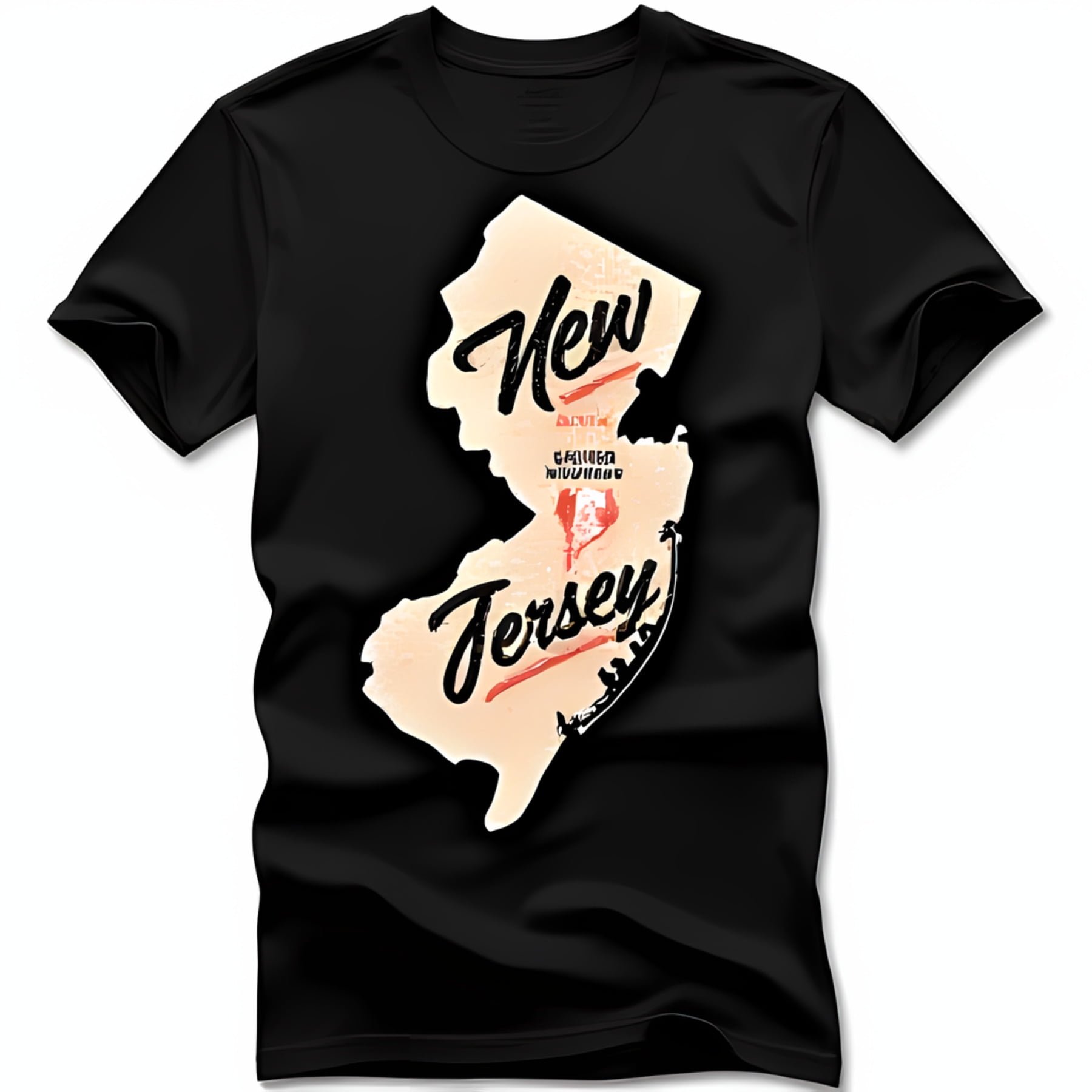 Retro New Jersey Graphic Black T-Shirt with Pixelated State Design ...