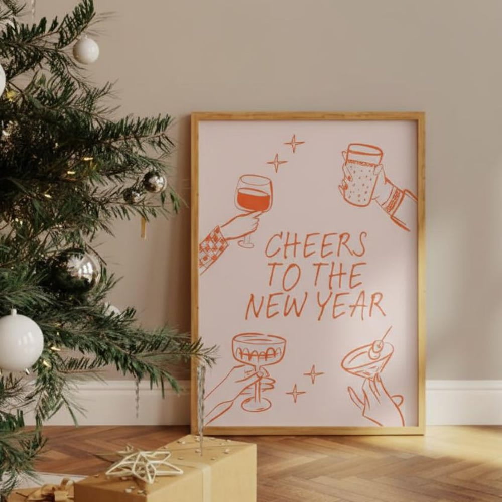 Retro New Year Print: Cheers Champagne, Preppy Festive Decor, Cheers To ...