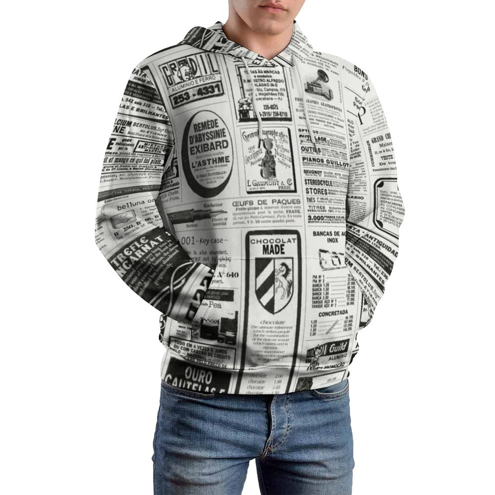Retro Newspaper Casual Hoodies Man Digital Print Aesthetic Design ...