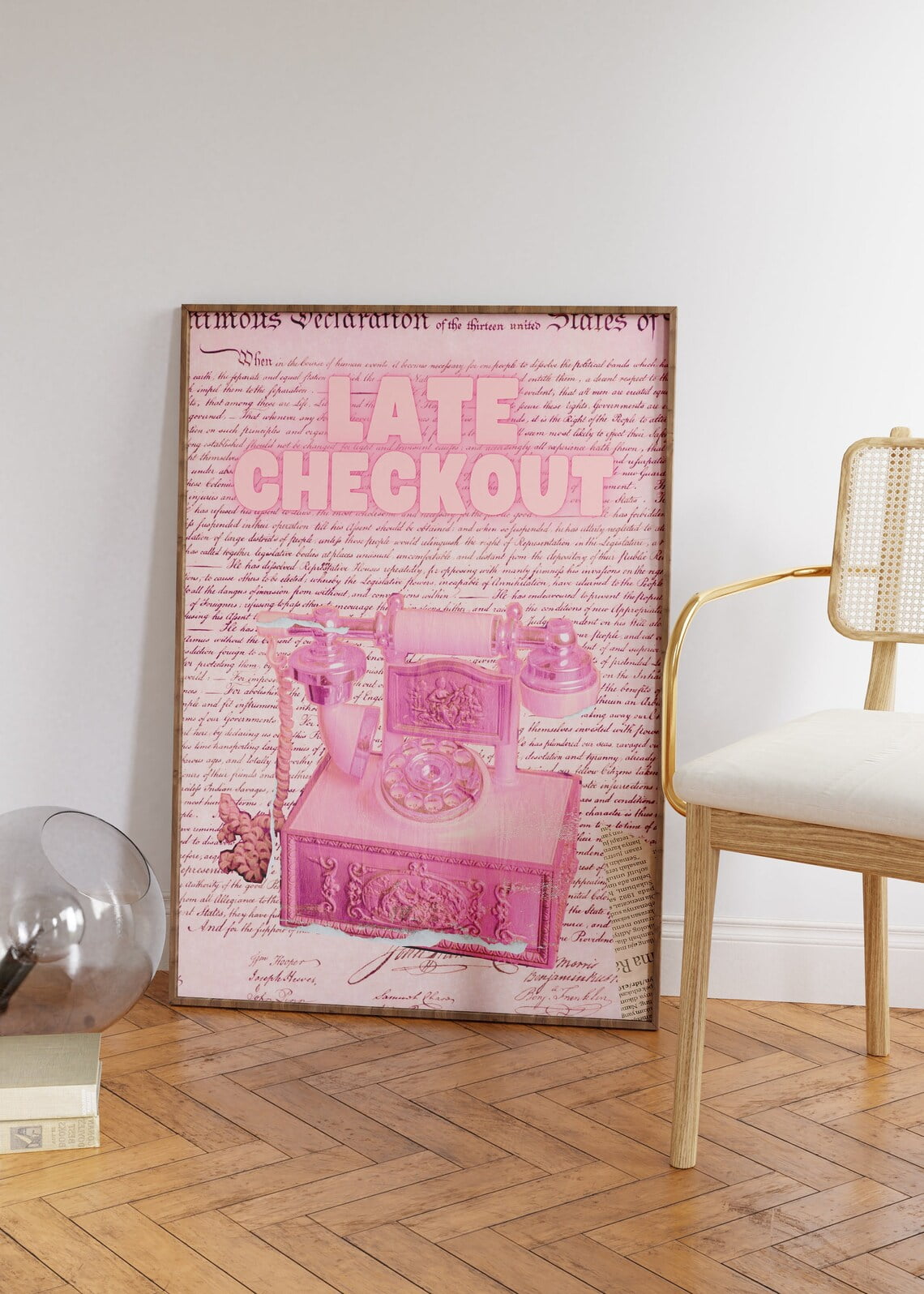 Retro Newspaper Late Checkout Poster-Preppy Pink Posters-Retro Phone ...