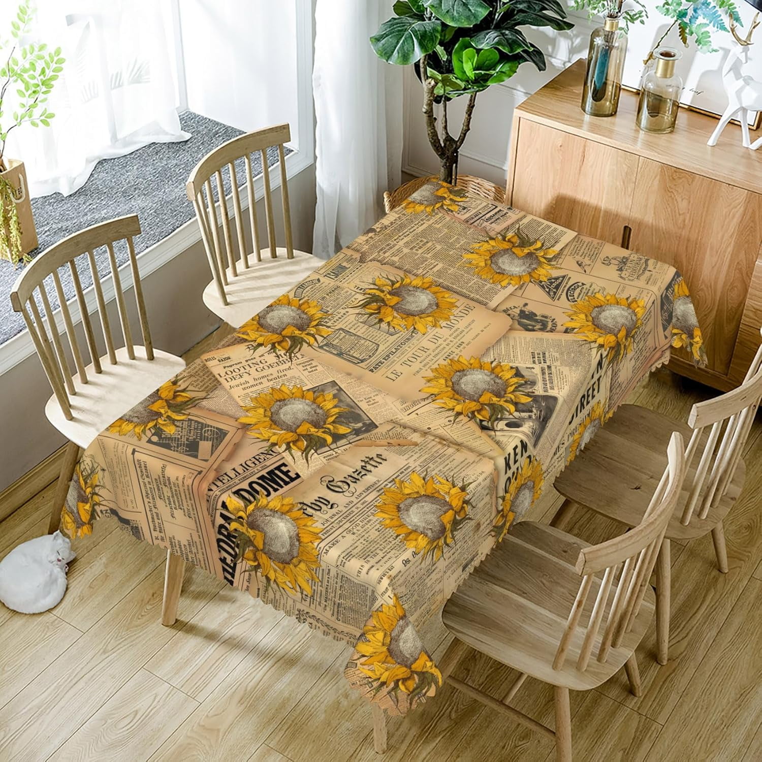 Retro Newspaper Sunflower Printed Tablecloth,60x90 Inch News Paper ...