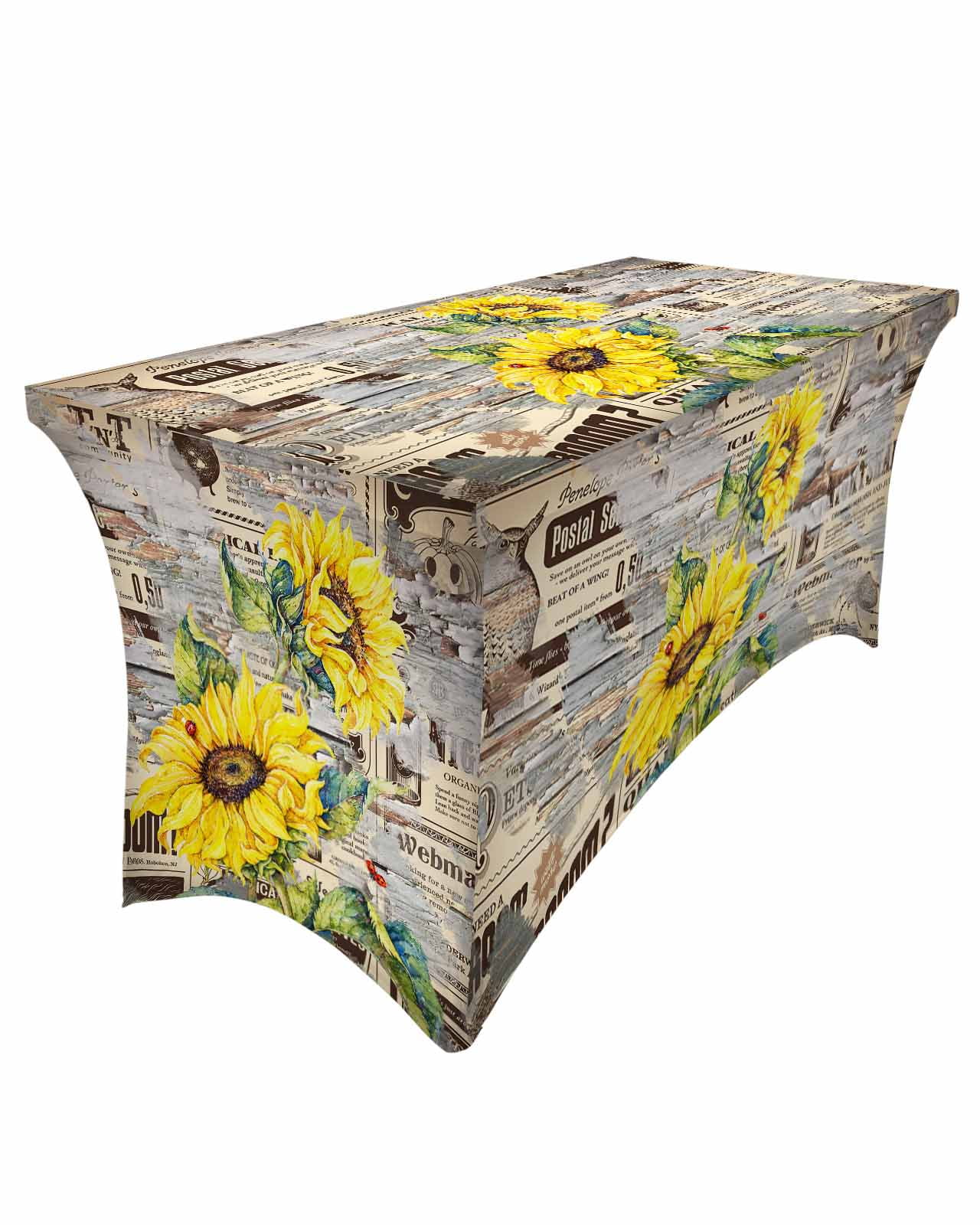 Retro Newspaper Sunflower Wood Grain Elastic Table Skirt Wedding Hotel ...