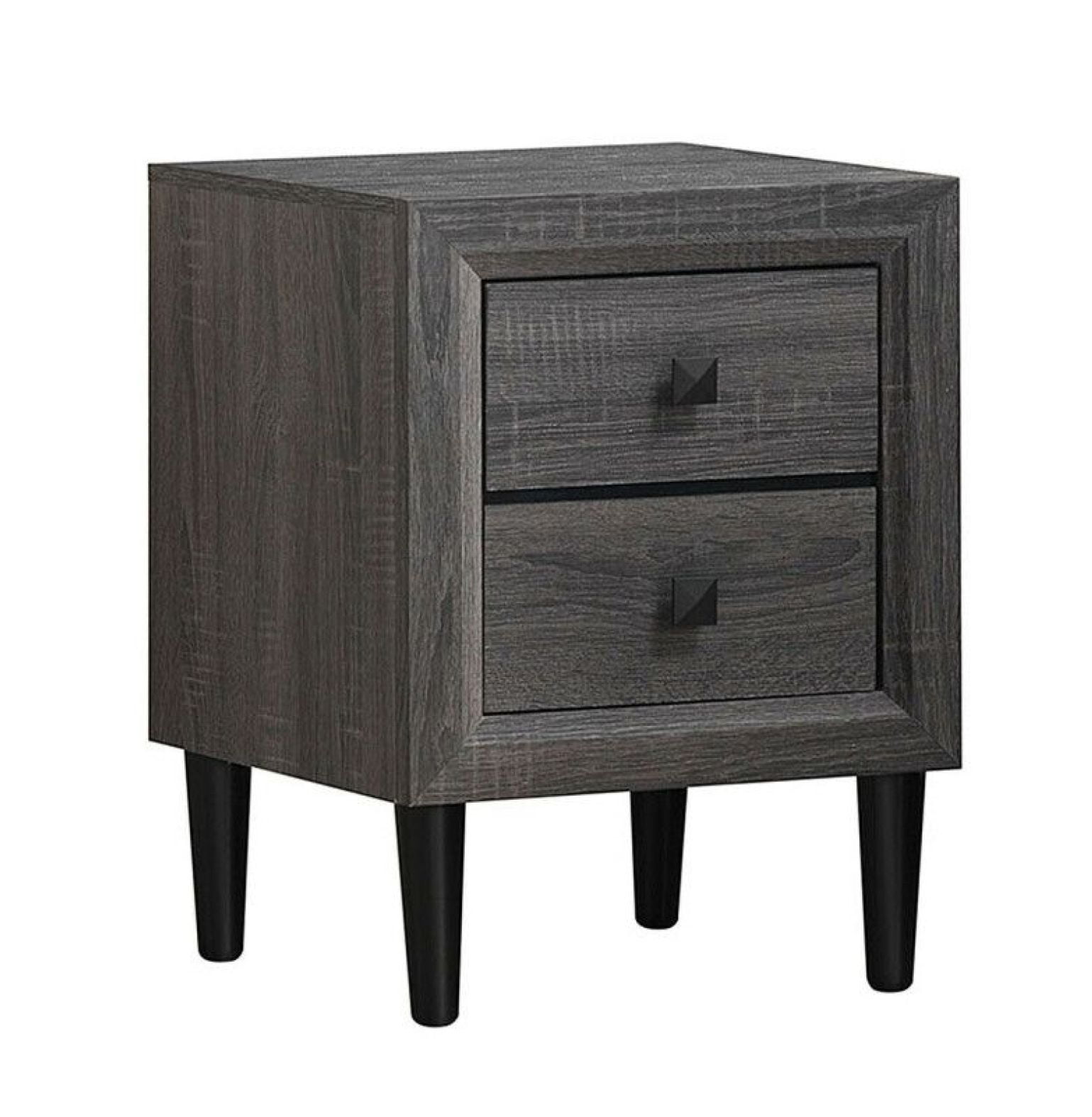Retro Nightstand with Drawers, Gray Bedside Table, End Side Table with ...